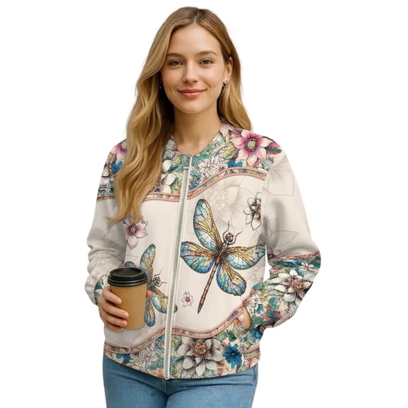 DISNIMO Dragonfly Floral Printed Jackets for Women Zip Up Sweatshirts ...