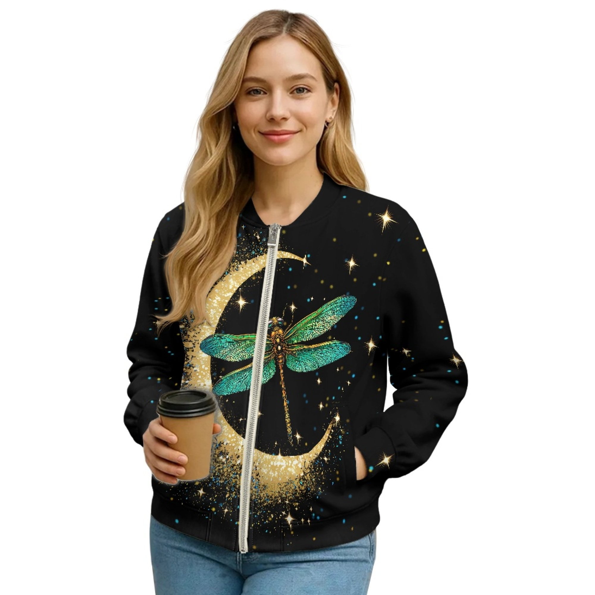 DISNIMO Dragonfly Moon Printed Jackets for Women Zip Up Sweatshirts ...