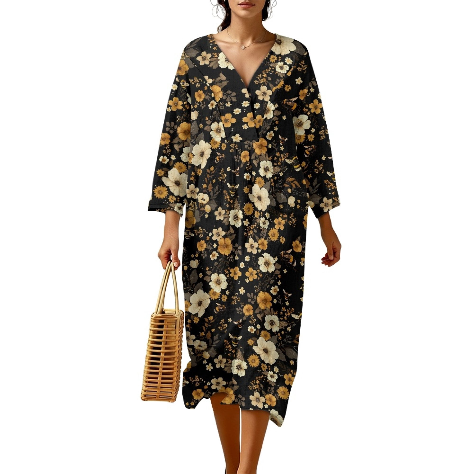 DISNIMO Dresses for Women Floral Printed Casual V Neck Dress Fashion ...