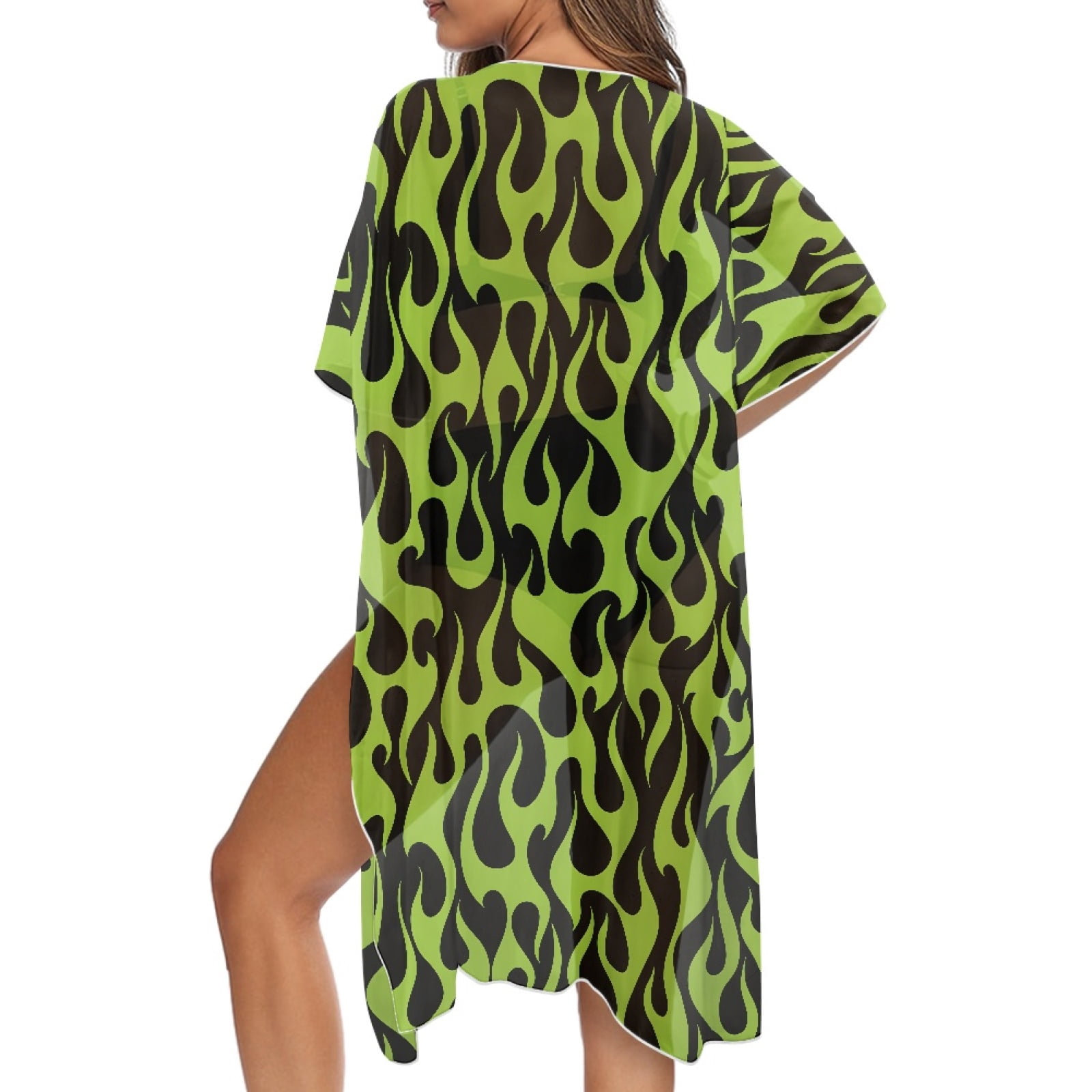 DISNIMO Fire Print Women Casual Swimsuit Cover Ups Long Kimono Cardigan ...