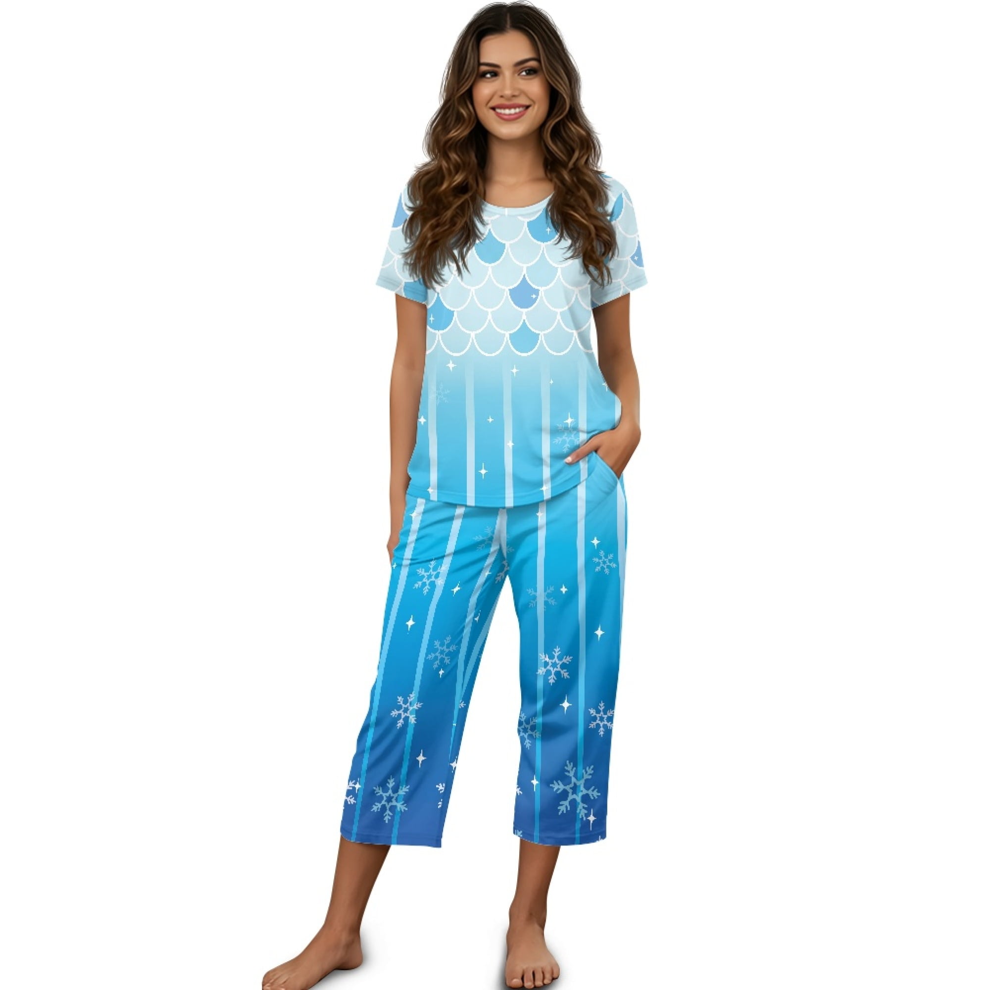 DISNIMO Fish Scale Printed Women's Pajama Sets, Snowflake Printed ...