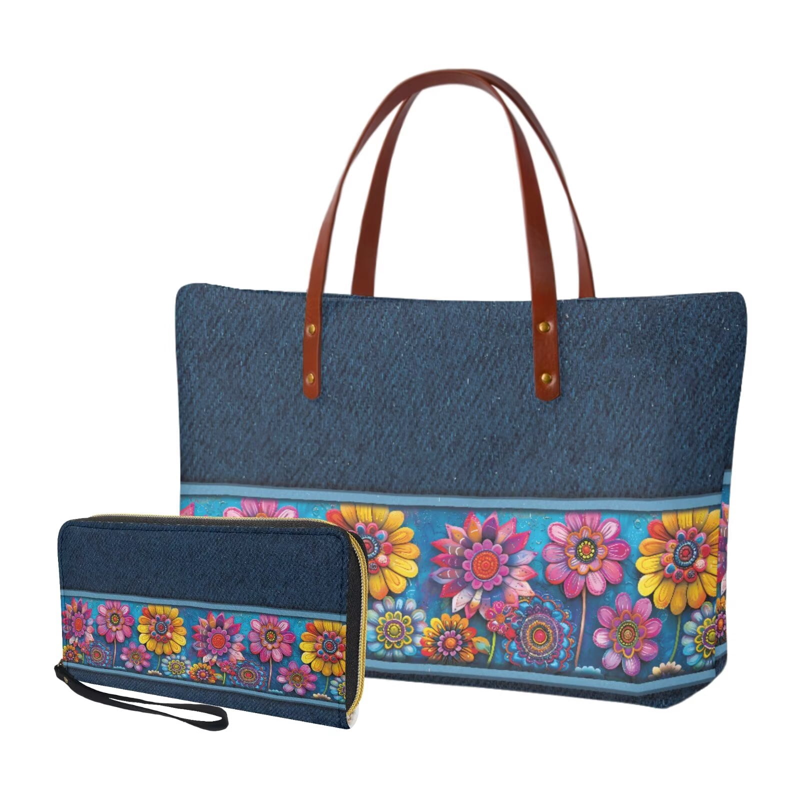 DISNIMO Flower Print Purses for Women Large Tote Satchel Shoulder Purse ...