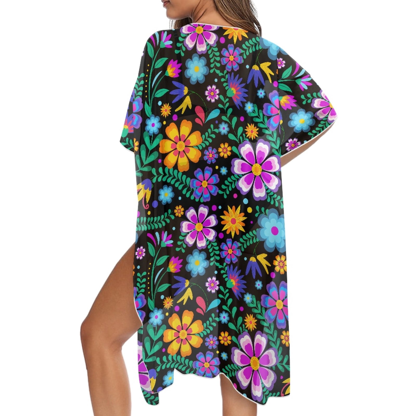 DISNIMO Flower Print Women's Swimsuit Cover Up Beach Casual Cardigan ...