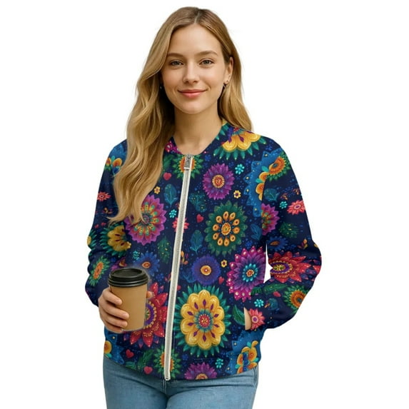 DISNIMO Flower Printed Jackets for Women Casual Sweatshirts Long Sleeve ...