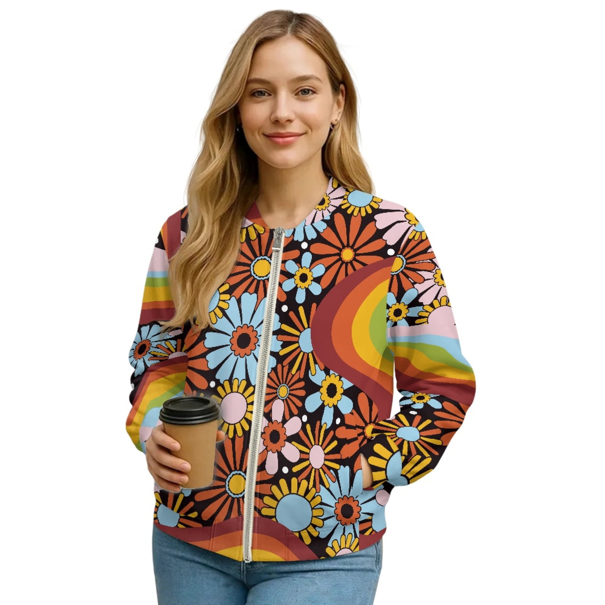 DISNIMO Flower Printed Jackets for Women Casual Sweatshirts Zip Up ...