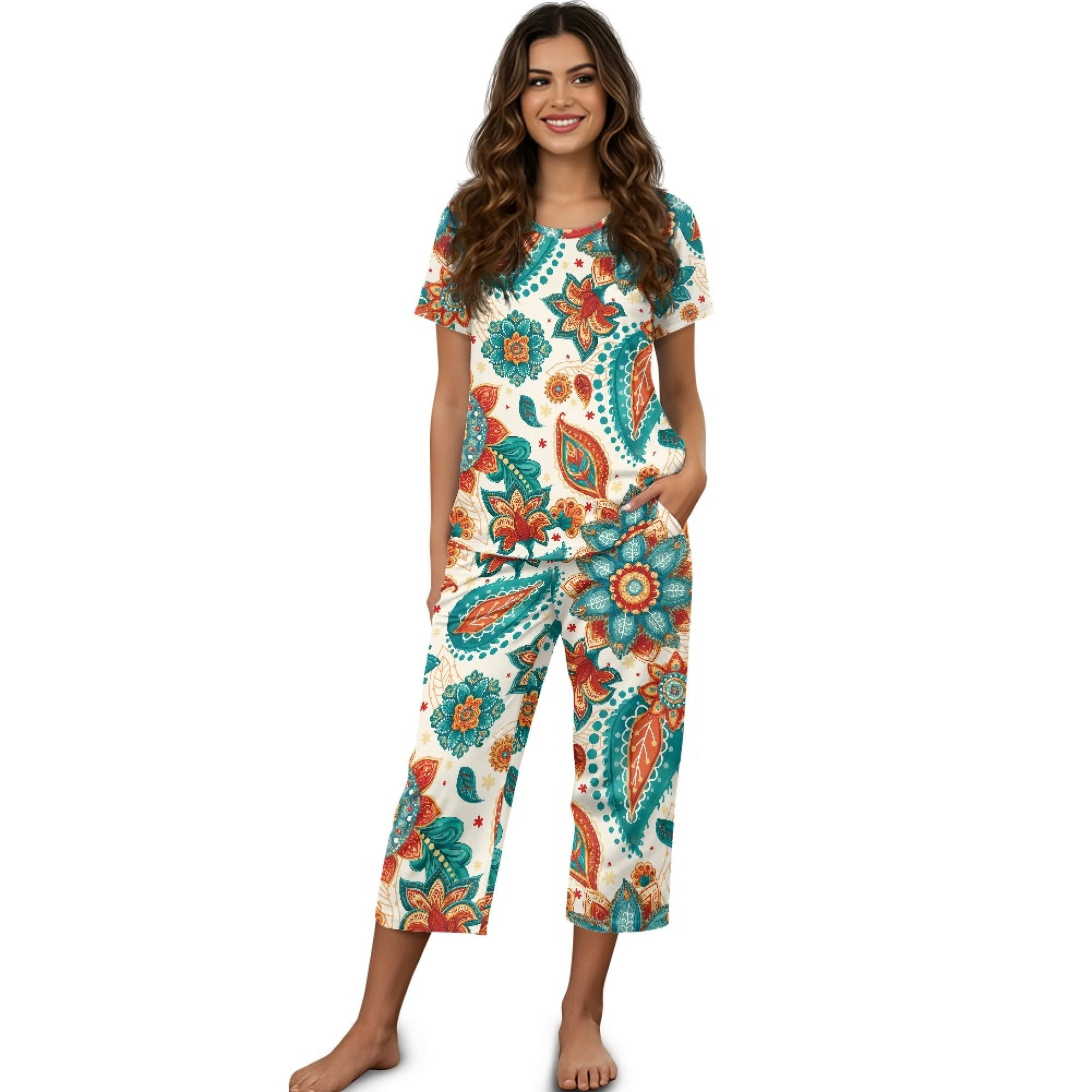 DISNIMO Flower Printed Pajama Set for Women, Comfy 2 Piece Pjs Set ...