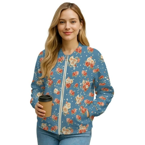 DISNIMO Flower Printed Sweatshirts for Women Loose Fit Jackets Zip Up ...