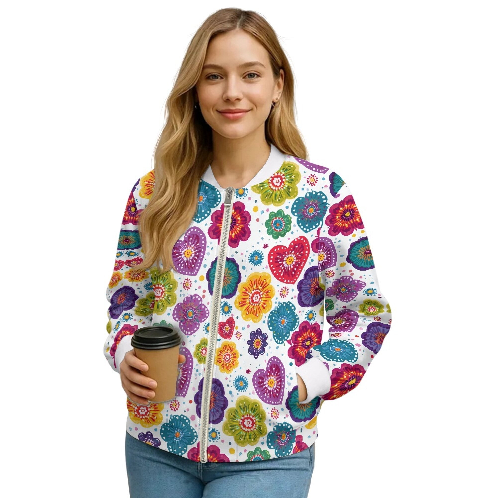 DISNIMO Flower Printed Sweatshirts for Women Zip Up Jackets V Neck ...