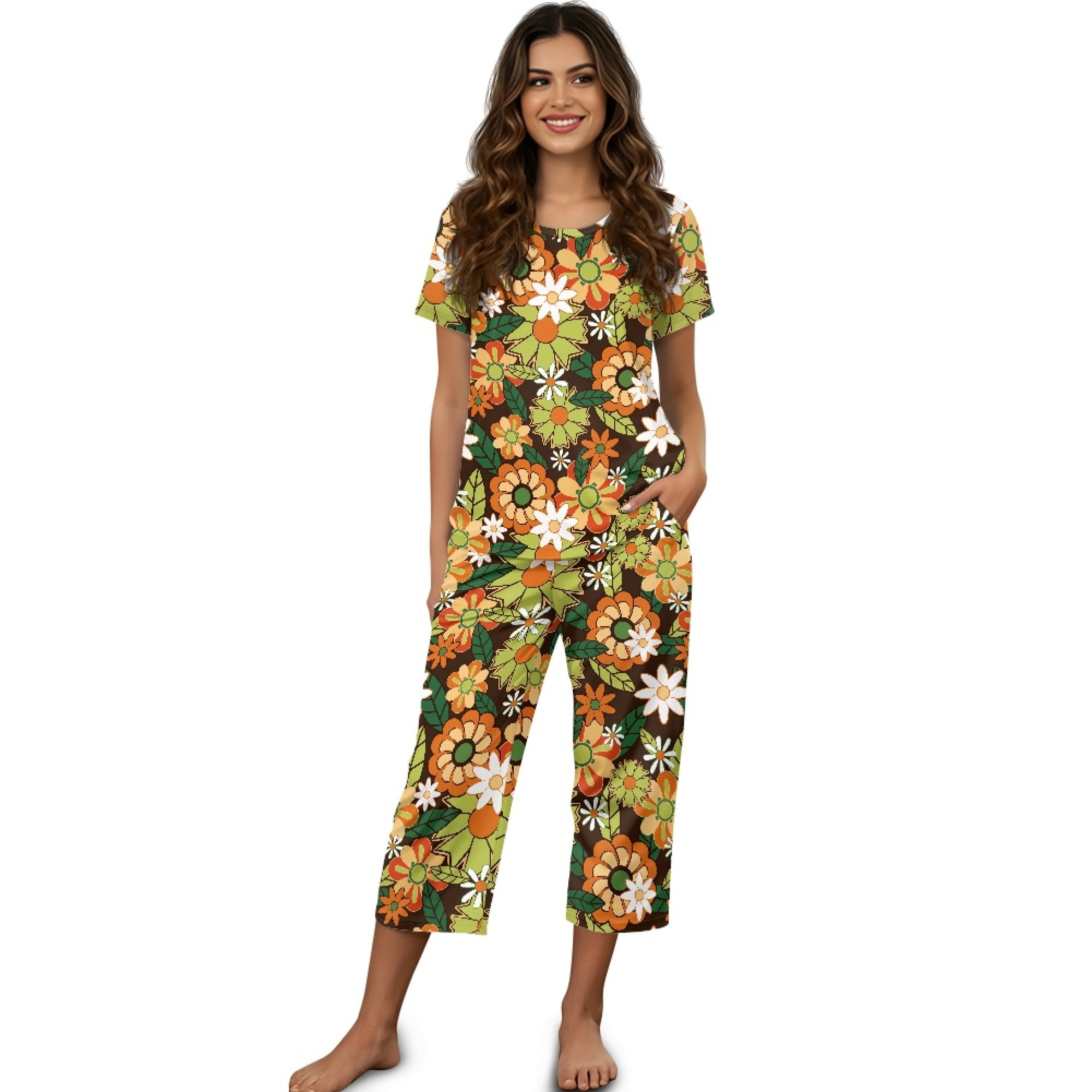 DISNIMO Flower Printed Women's Pajama Sets Soft 2 Piece Pjs Set Summer ...