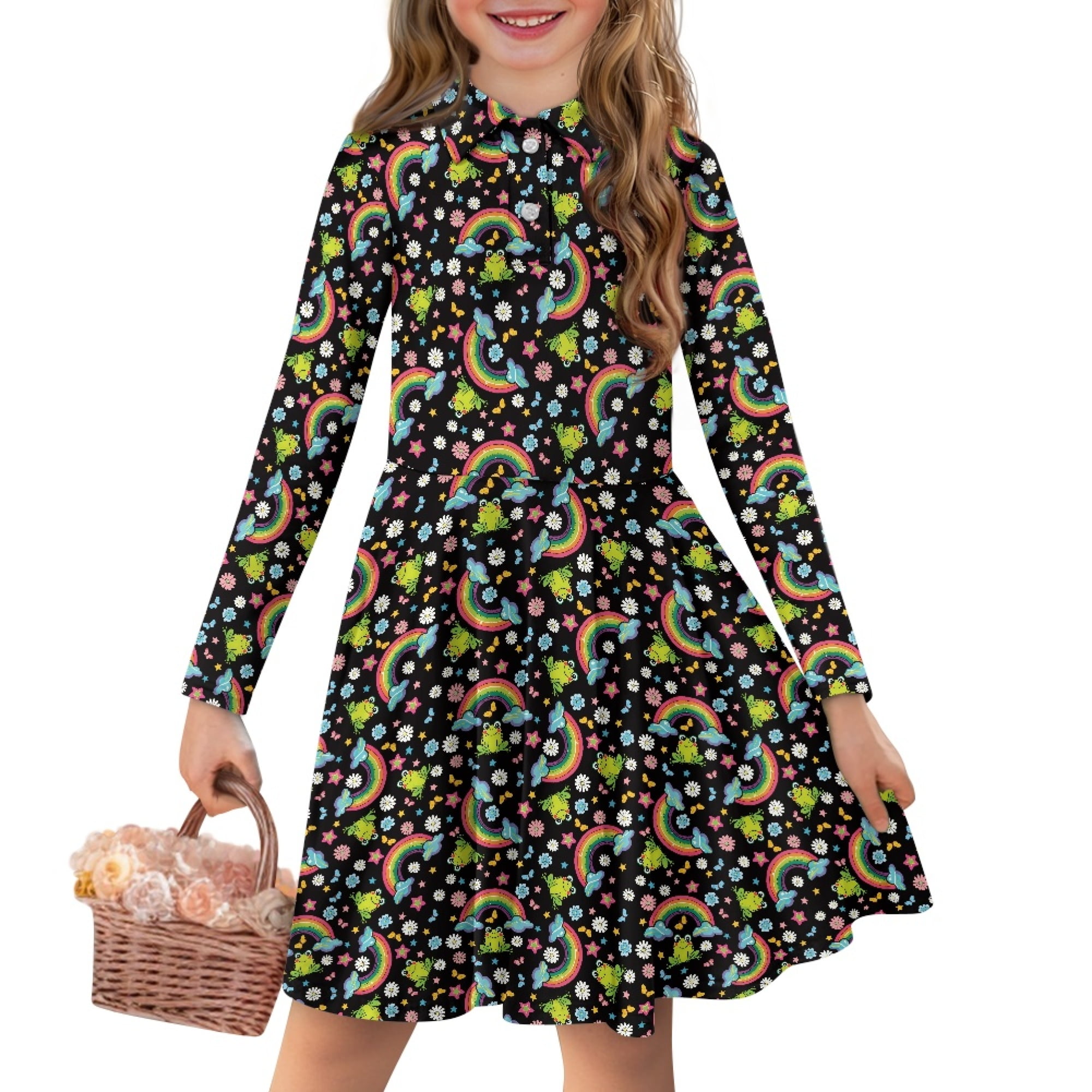 DISNIMO Frog Dress for Girls Rainbow Dresses Teens Daisy Dress Kids Midi Dresses Youth Skater ...