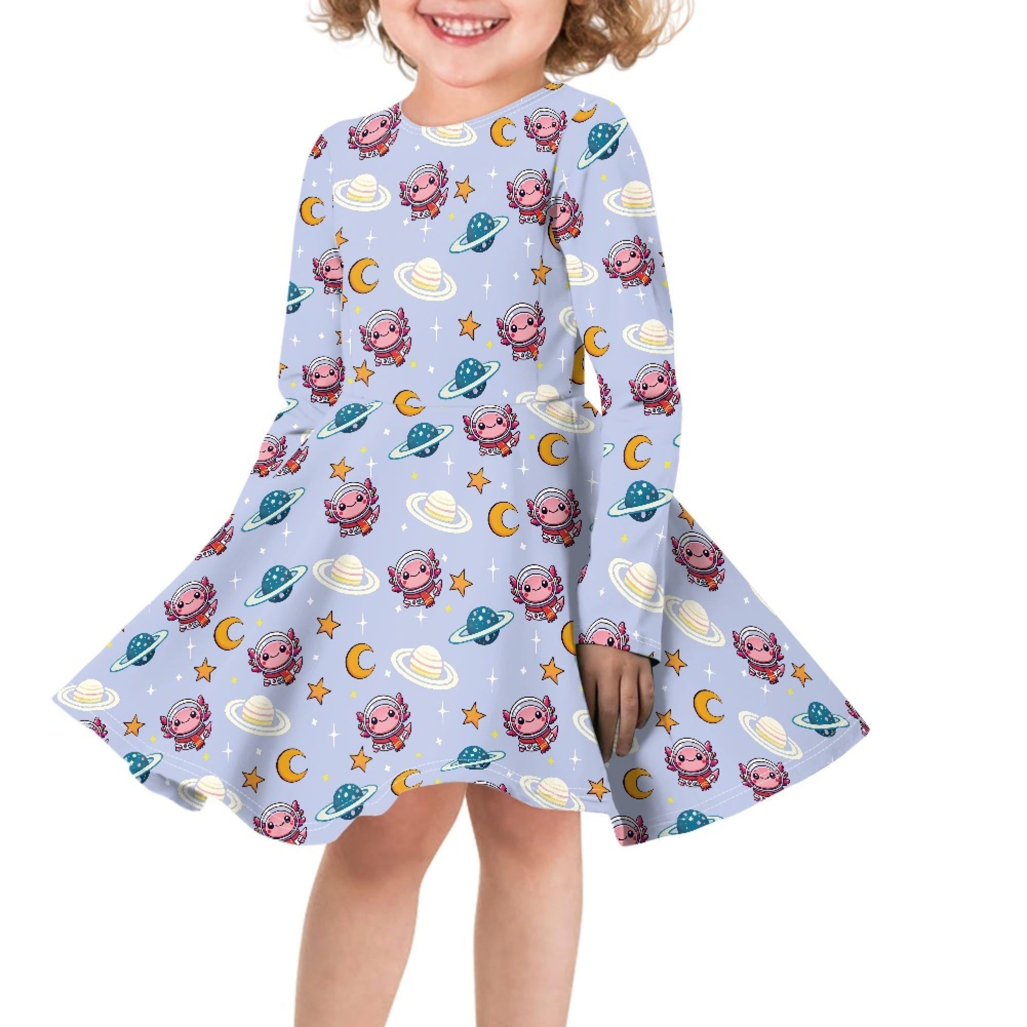 DISNIMO Galaxy Axolotl Dress for Girls 13-14 Fall Dress Girls Star And Moon Dress Kids Dress for ...