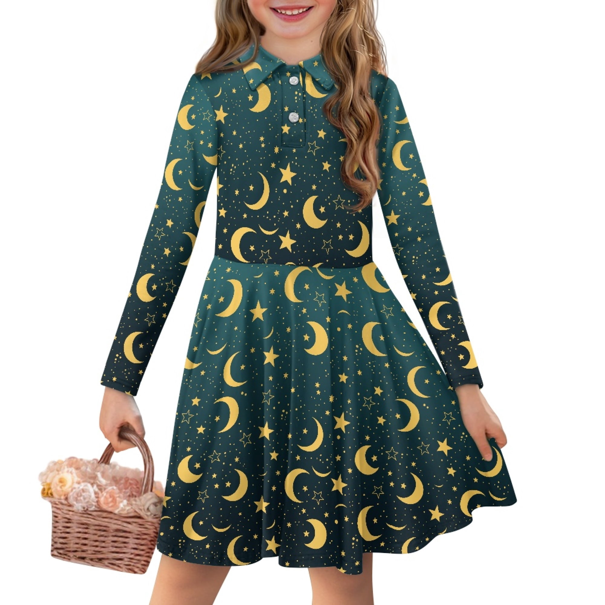 DISNIMO Galaxy Dresses for Girls Star Moon Dress Girl Long Sleeve ...