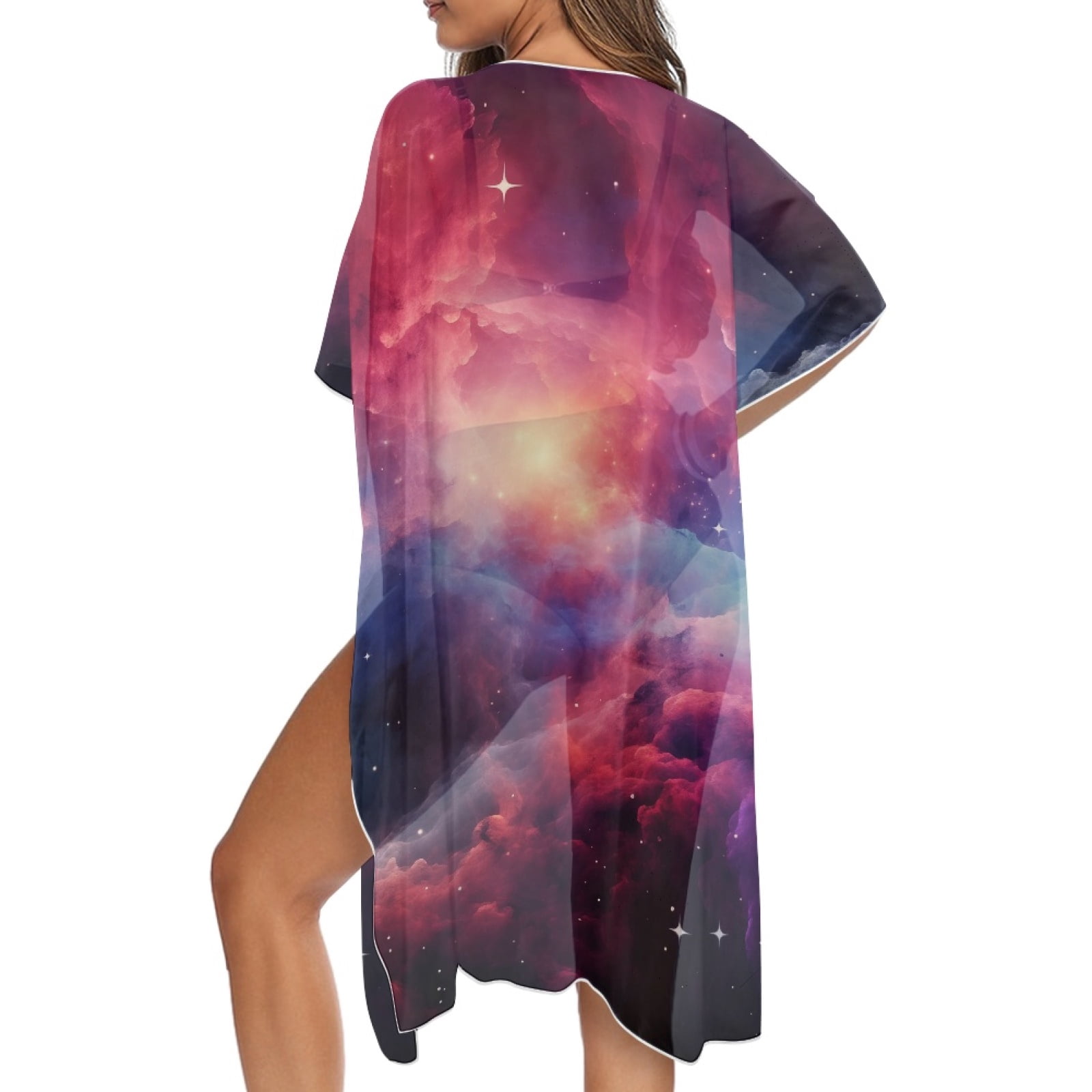 DISNIMO Galaxy Print Womens Kimono Swimsuit Cover Ups Beach Casual ...