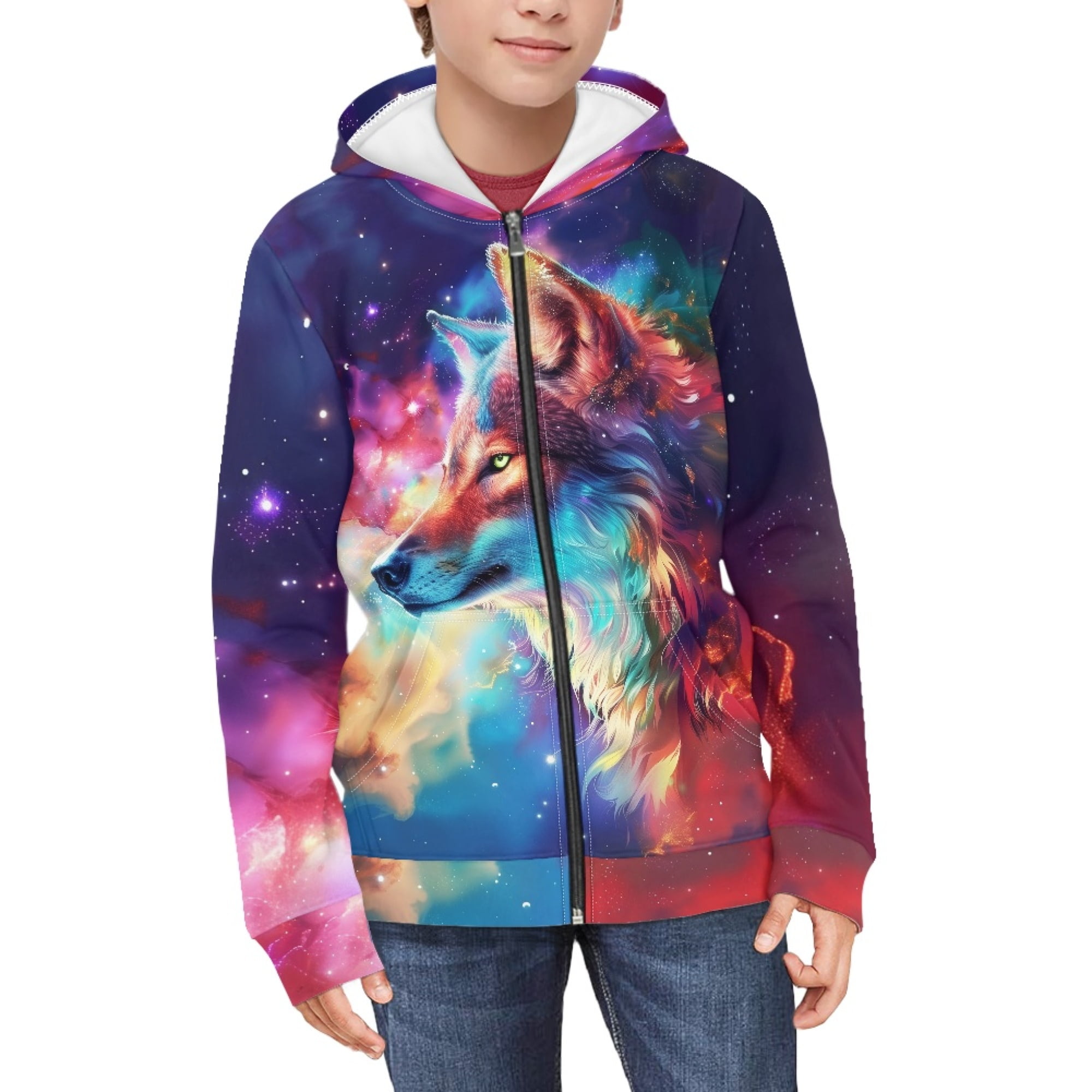 DISNIMO Galaxy Wolf Hoodie for Boys Kids Zip Up Hoodie Boys Size 8-10 ...