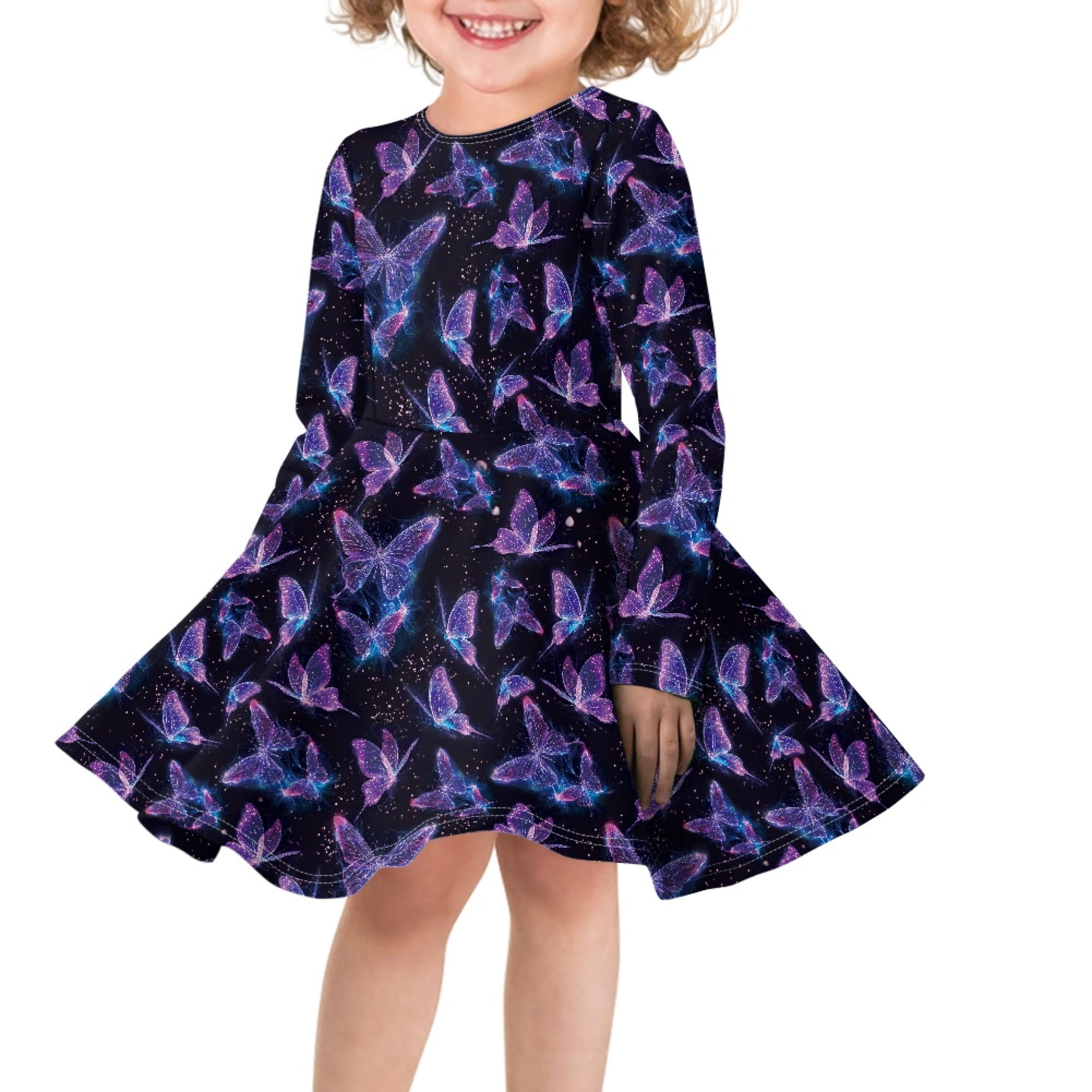 DISNIMO Girl Purple Butterfly Dress for Girls Long Sleeve Dress Kids Soft Dresses for Girls 3-4 ...