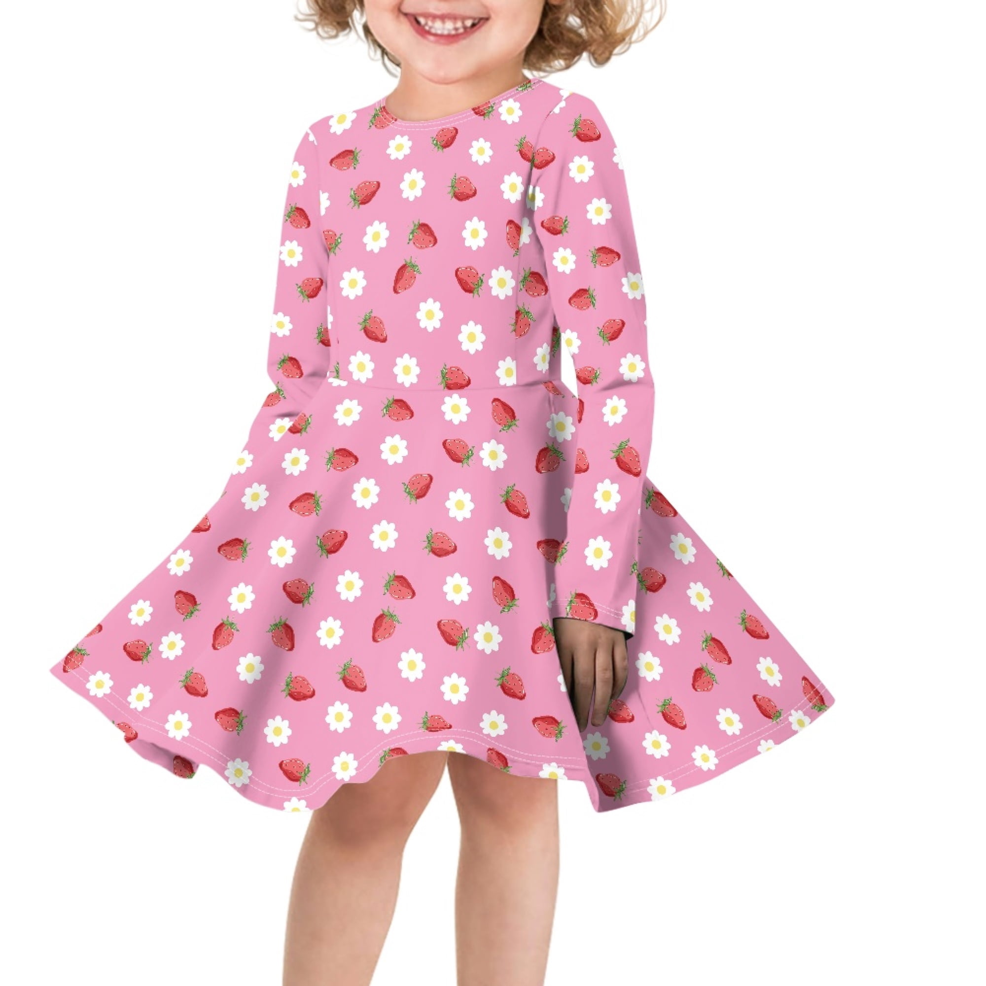 DISNIMO Girl Strawberry Dress Kids 7-8 Dresses for Girls Long Sleeve ...
