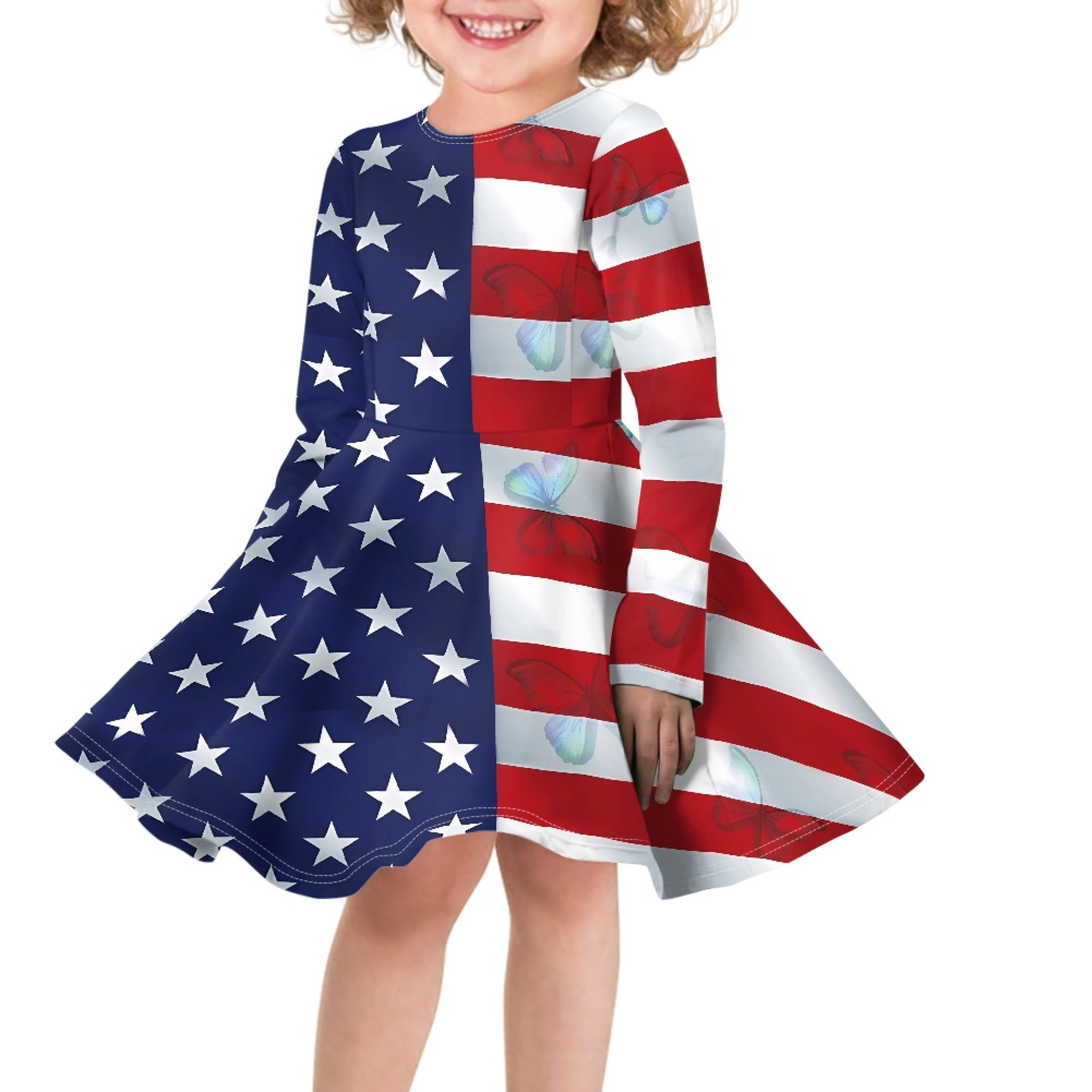 DISNIMO Girls American Flag Dress Long Sleeve Kids Dresses 13-14 Girls ...