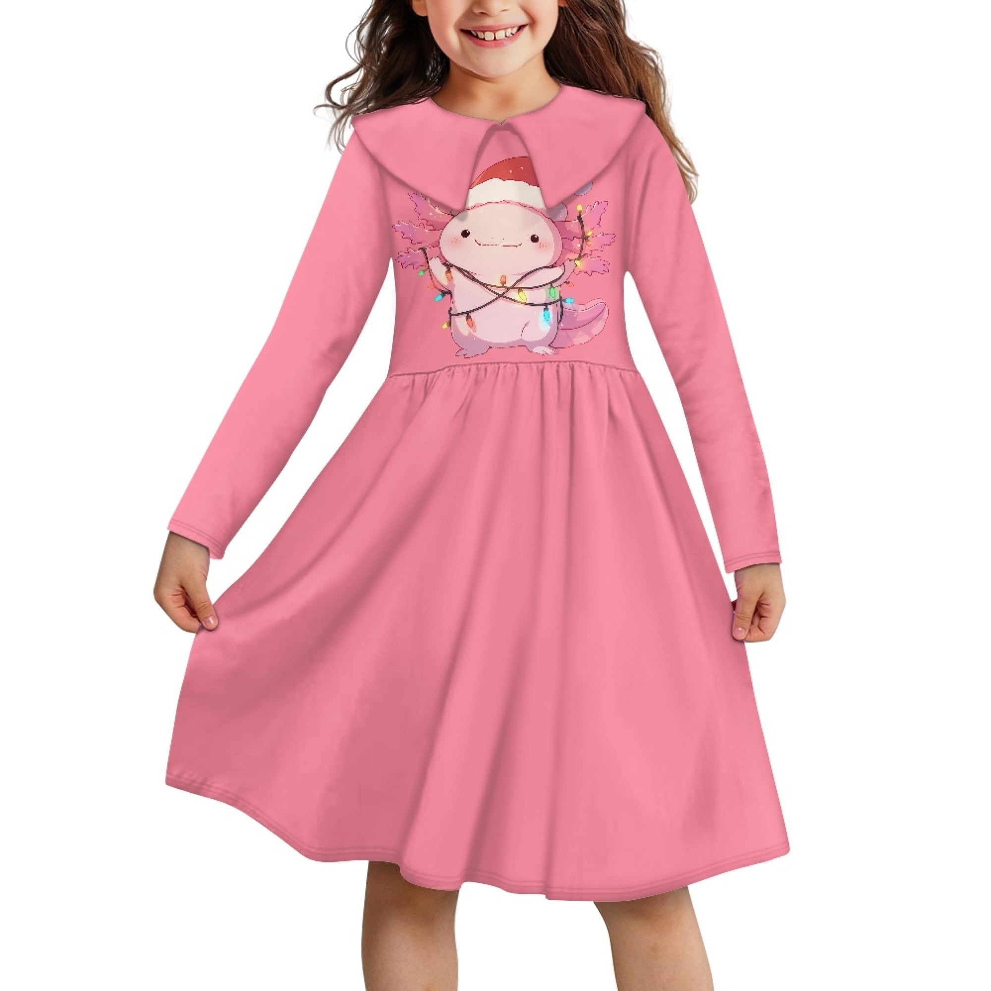 DISNIMO Girls Axolotl Dress Girls Pink Christmas Dress for Little Girls 3-4 Dresses with Collars ...
