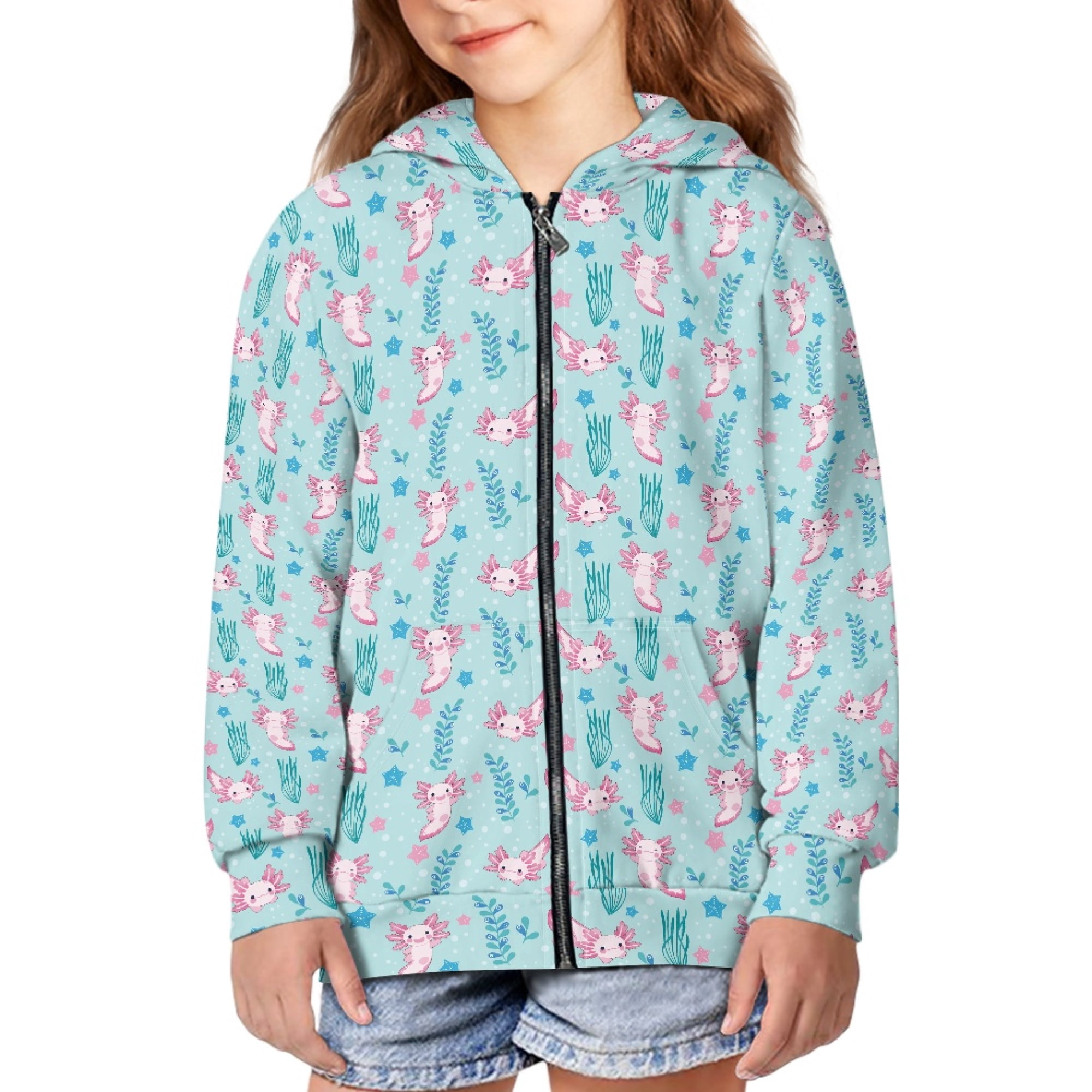 DISNIMO Girls Axolotl Hoodie Kids Cherry Blossom Hoodies Zip Up for ...