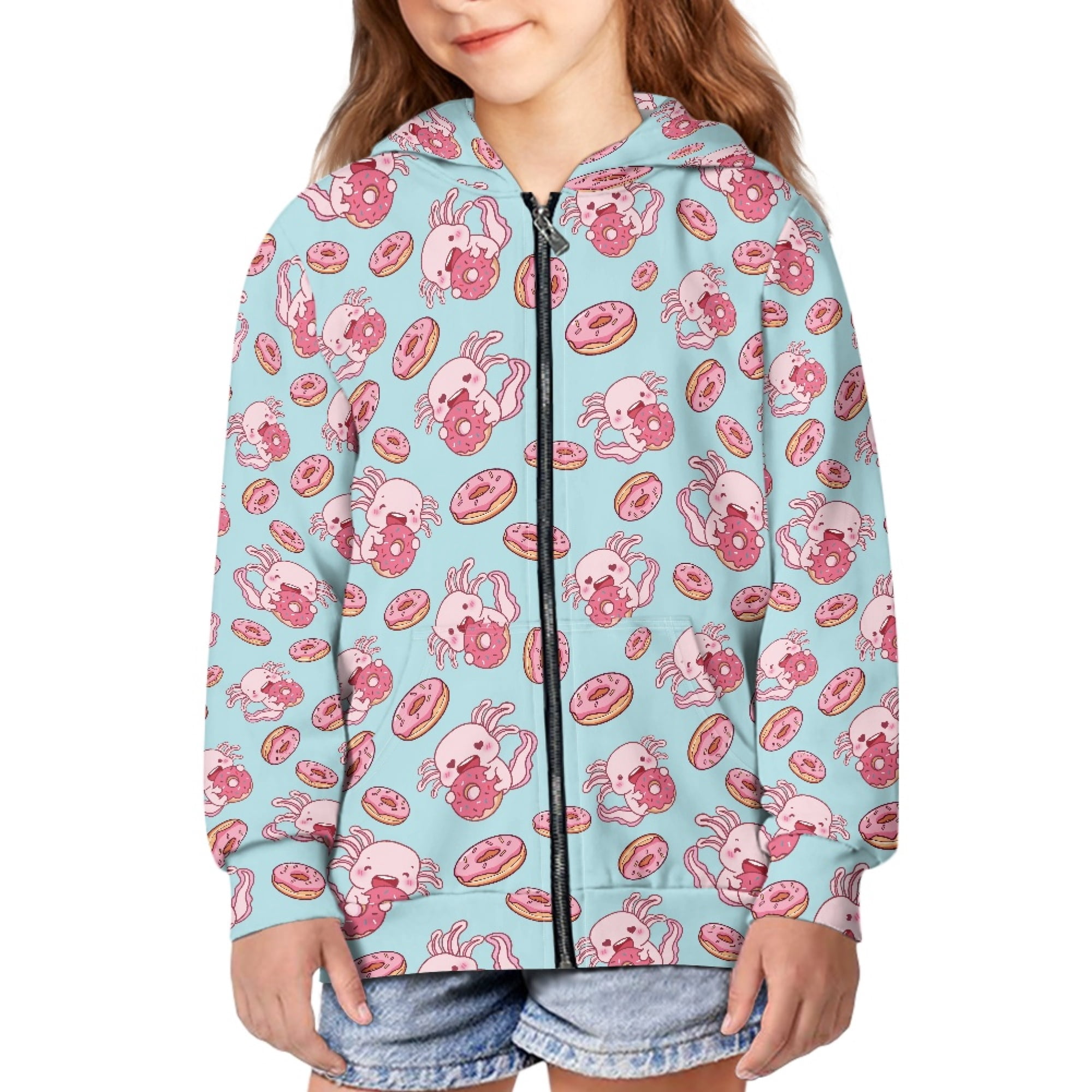 DISNIMO Girls Axolotl Zip Up Hoodie Kids Doughnut Hoodie with Zipper ...