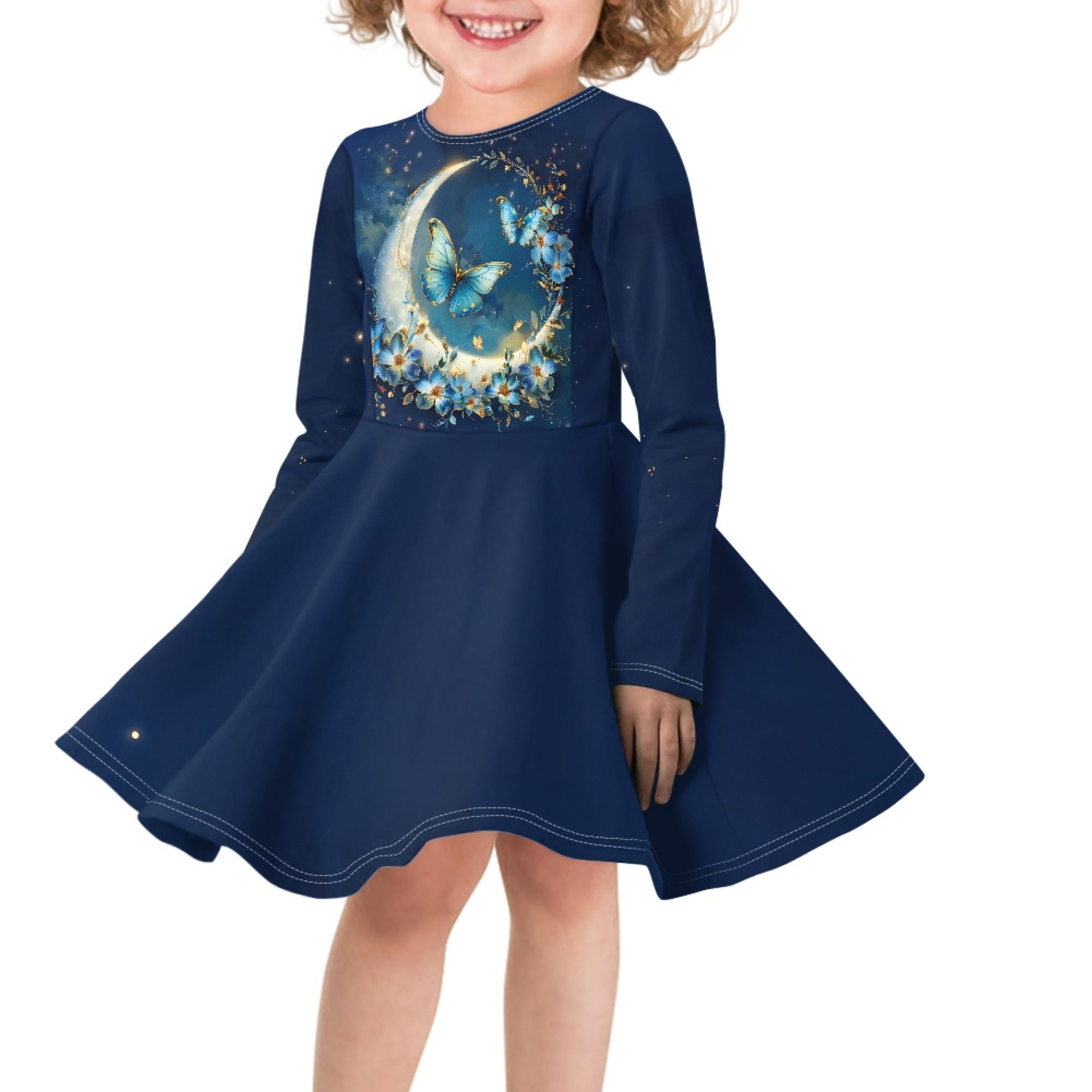 DISNIMO Girls Butterfly Dresses Size 7-8 Girls Cute Dress Kids Moon Dress Girls Floral Midi ...