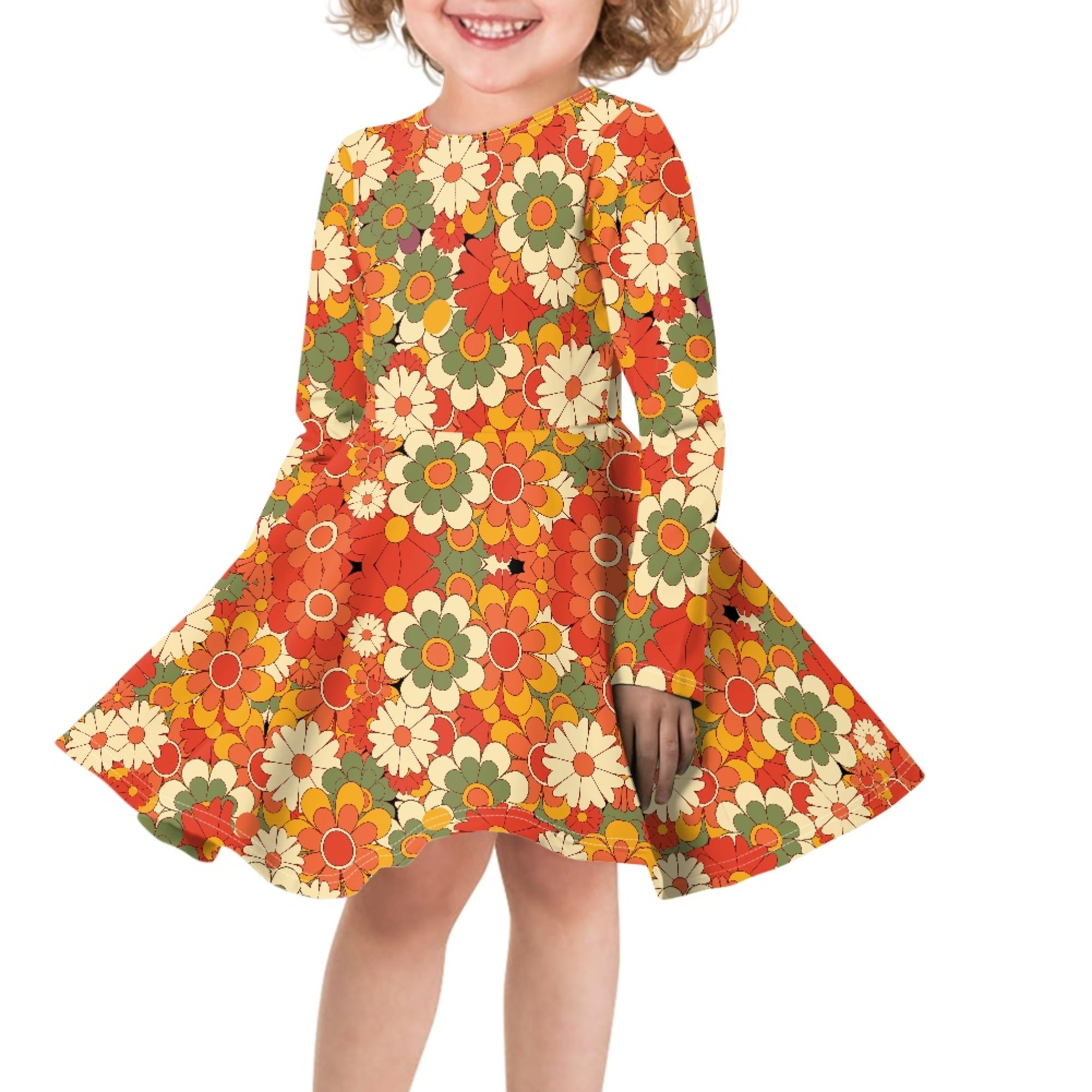 DISNIMO Girls Hippie Dress for Kids Girls Long Sleeve Dresses Size 11-12 Floral Dress for Girls ...