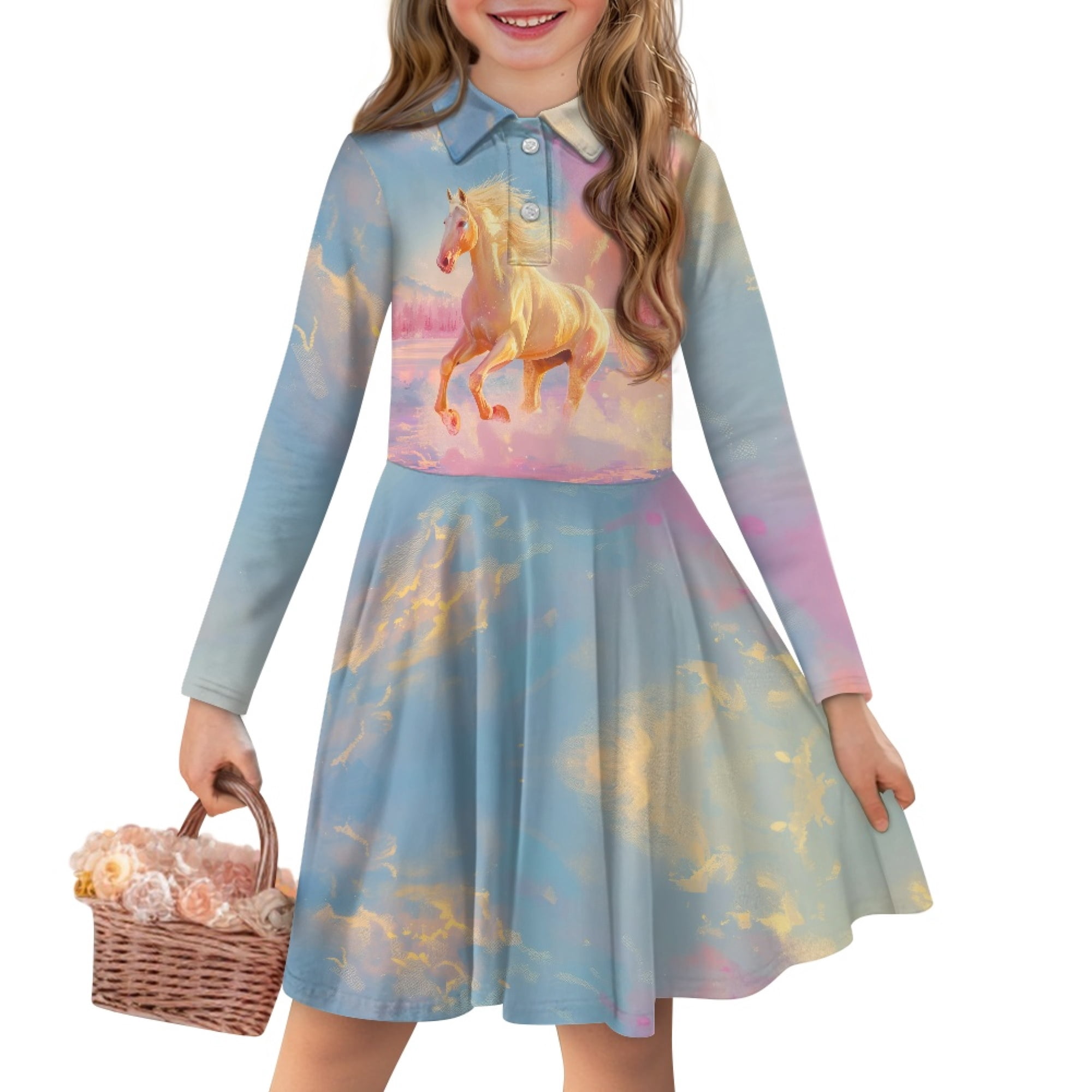 DISNIMO Girls Horse Dress Long Sleeve Kids Dresses 11-12 Fall Skater ...