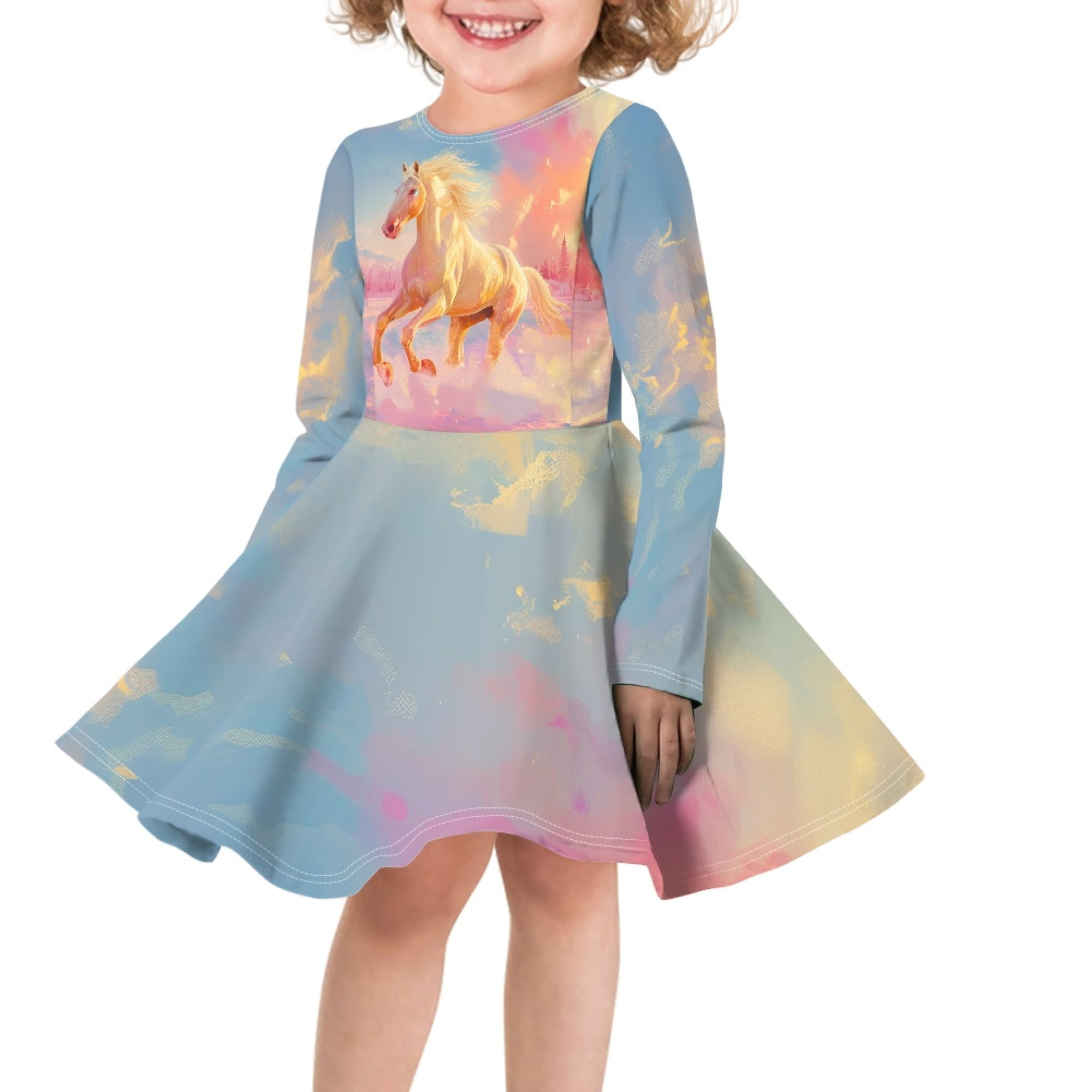 DISNIMO Girls Horse Dress Long Sleeve Kids Sky Dress Girls Fancy ...