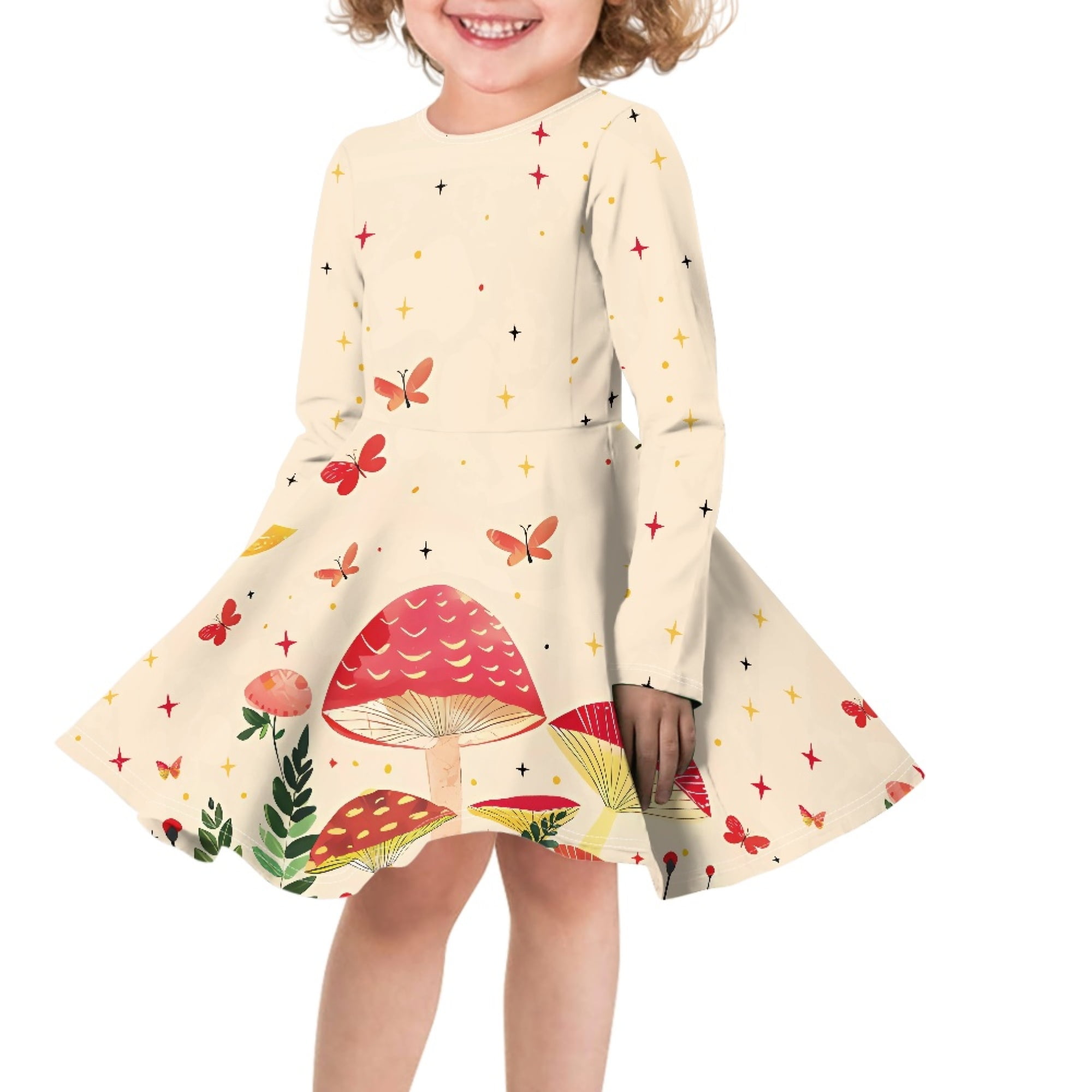 DISNIMO Girls Mushroom Dress for Kids Butterfly Dress for Little Girl Long Sleeve Dresses Age 5 ...