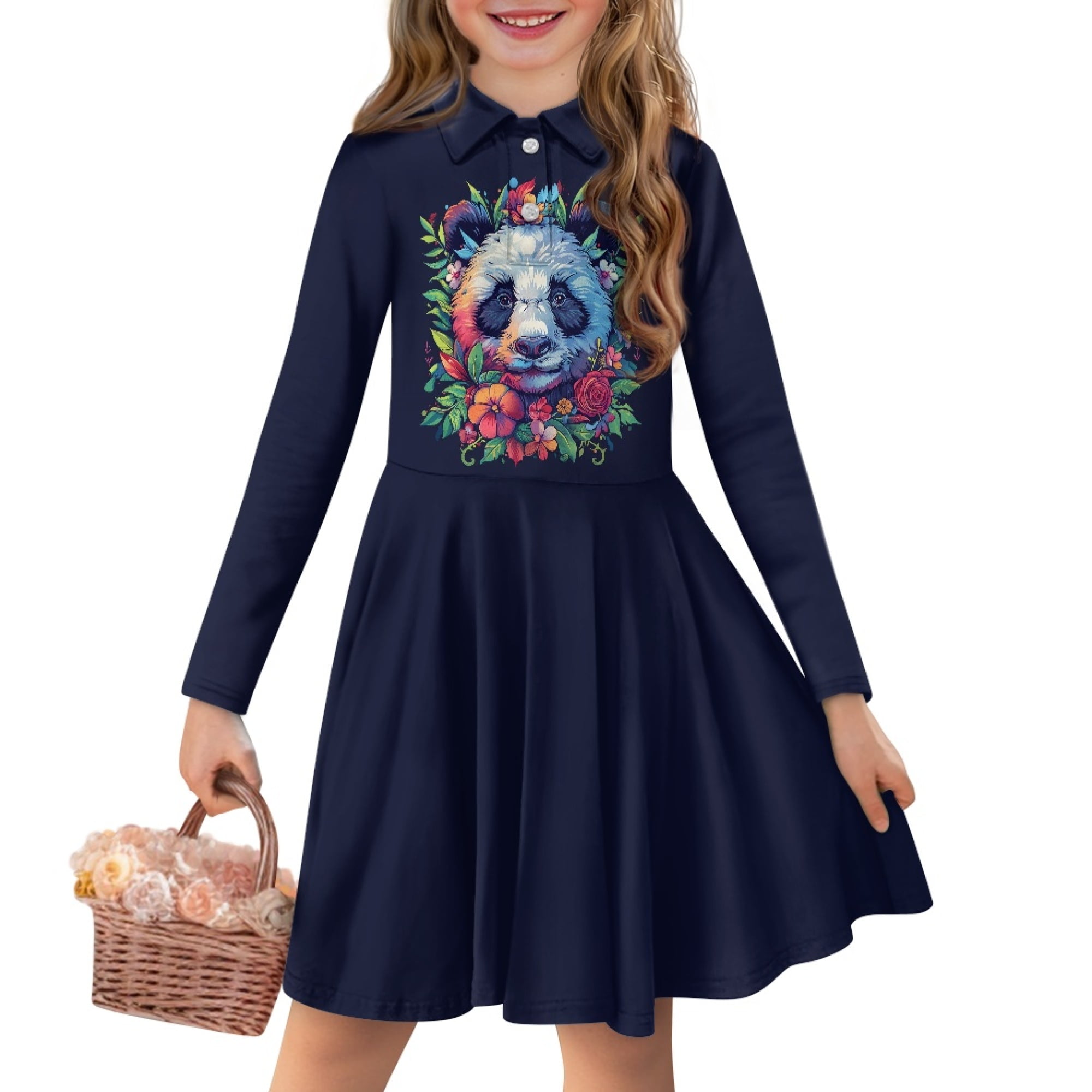 DISNIMO Girls Panda Dress Kids Floral Dresses for Girls 4-5 Dress with ...