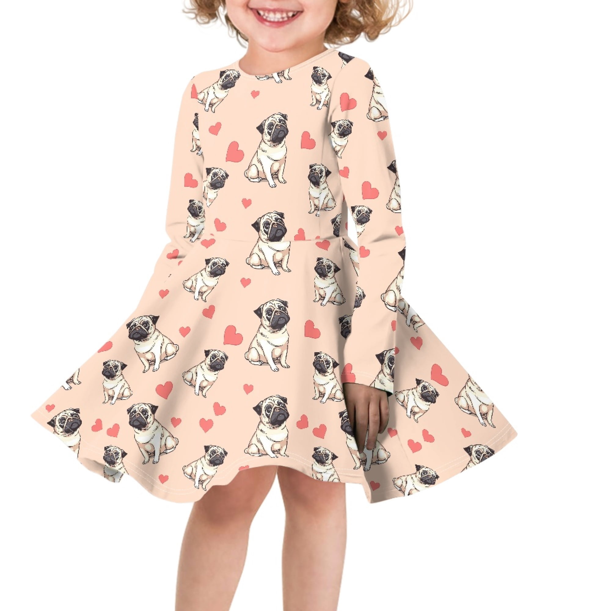 DISNIMO Girls Pug Dress for Girls Heart Dresses Long Sleeve Kids Animal ...