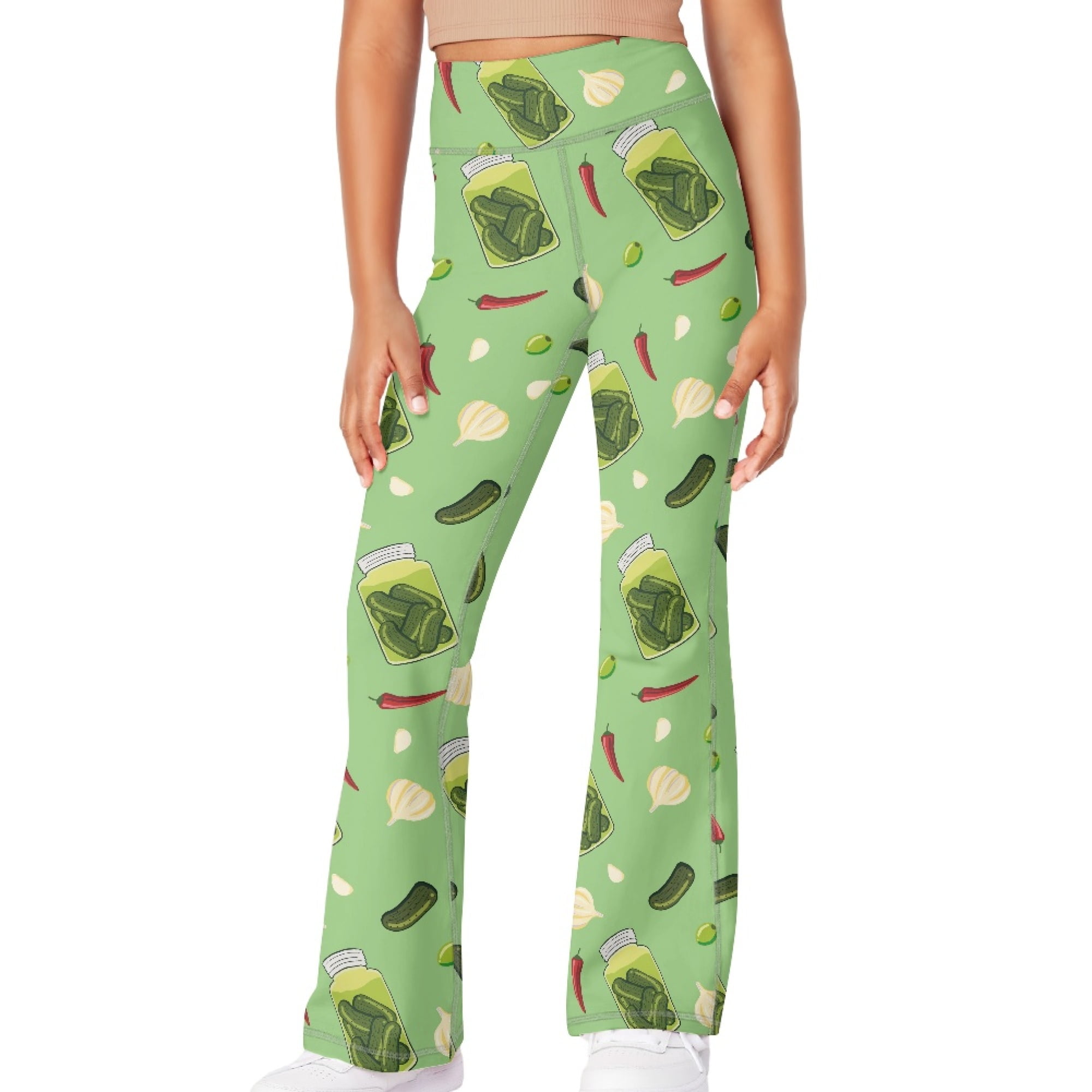 DISNIMO Green Gherkin Festival Flare Leggings for Girls 13-14 Long Kids ...