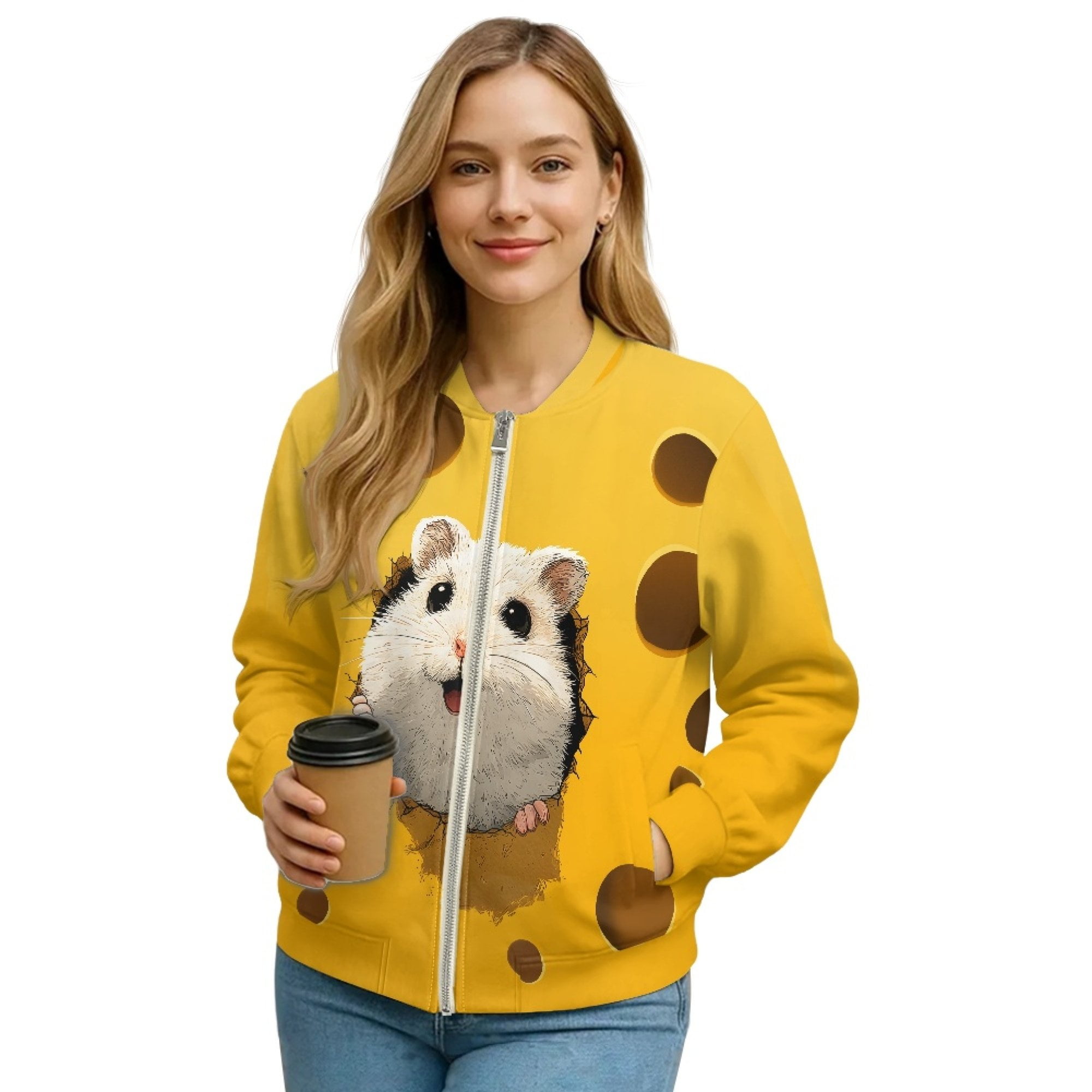 DISNIMO Hamster Printed Jackets for Women V Neck Outwear Zip Up ...