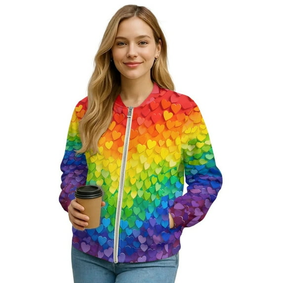 DISNIMO Heart Printed Women Jackets Zip Up Sweatshirts Fall Winter ...