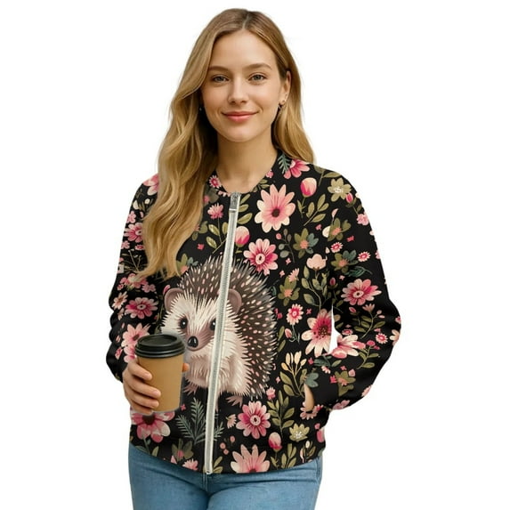 DISNIMO Hedgehog Flower Printed Women Sweatshirts No Hood Jackets Long ...