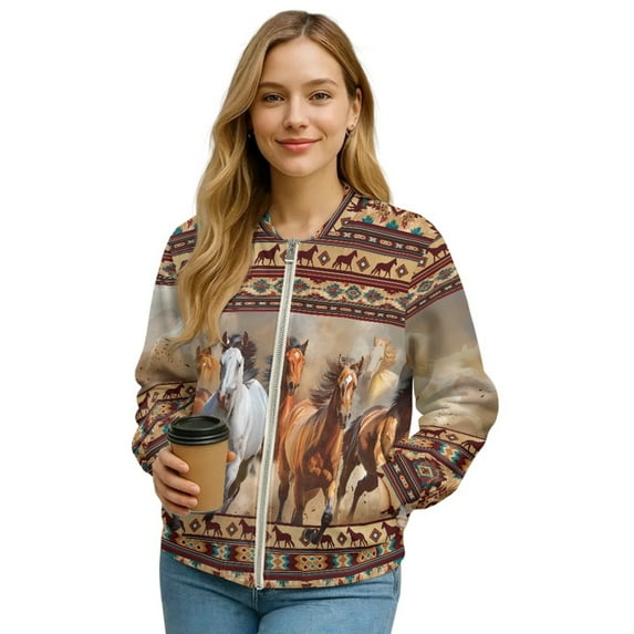 DISNIMO Horse Aztec Style Printed Jackets for Women Zip Up Sweatshirts ...