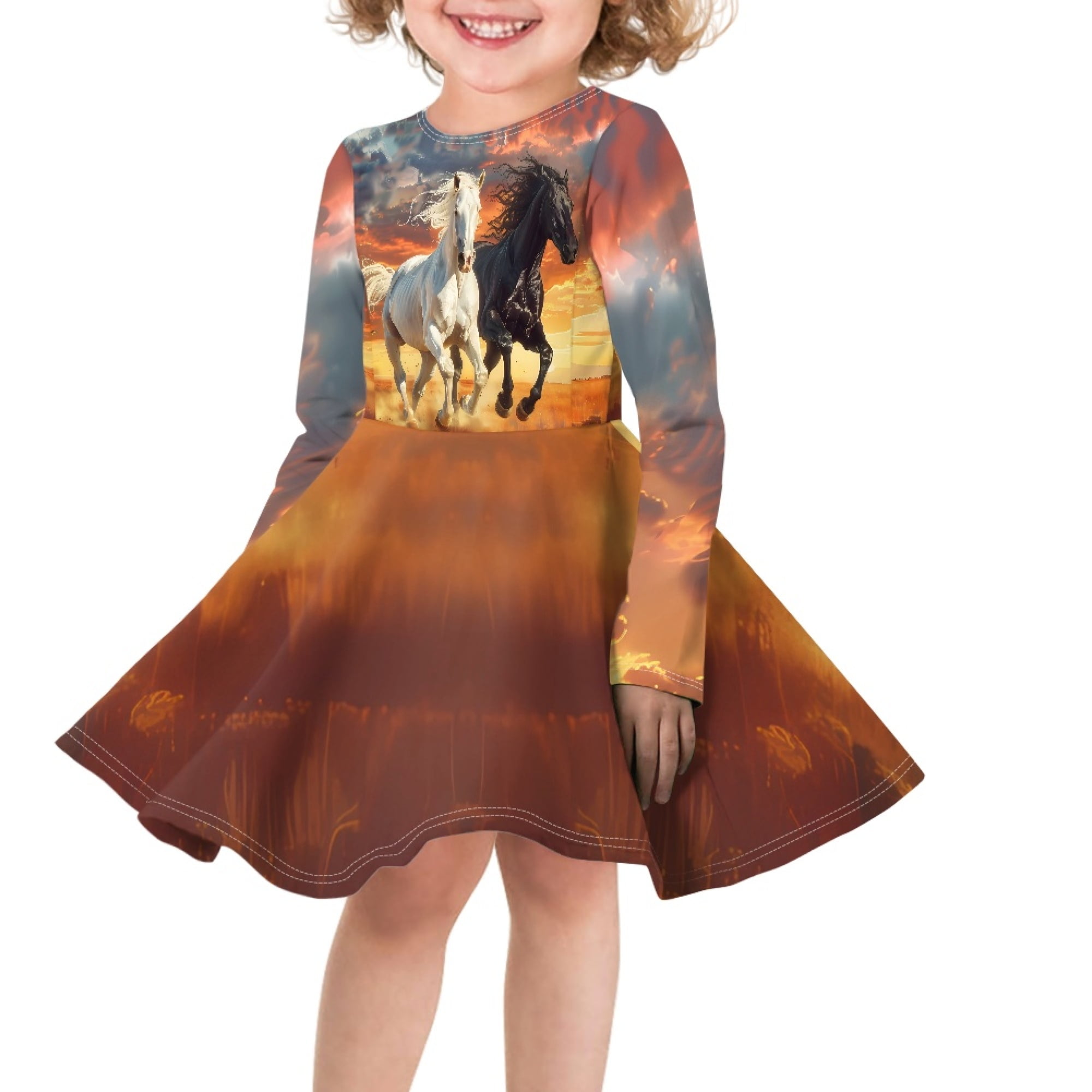 DISNIMO Horse Dress for Girls Long Sleeve Dress Kids Dress Girls 3-4 Dresses for Children Dress ...