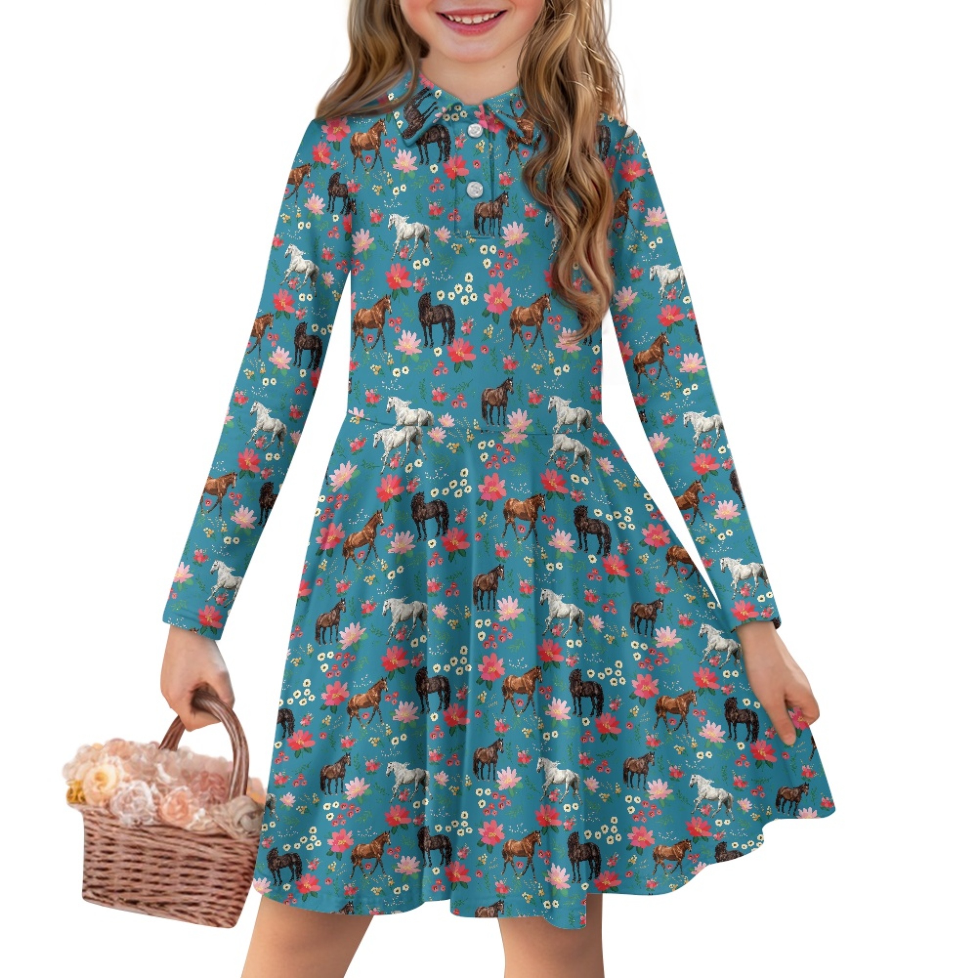 DISNIMO Horse Dresses for Girls 7-8 Flower Dress Kids Casual Midi Dress Girls Fall Dance Dresses ...