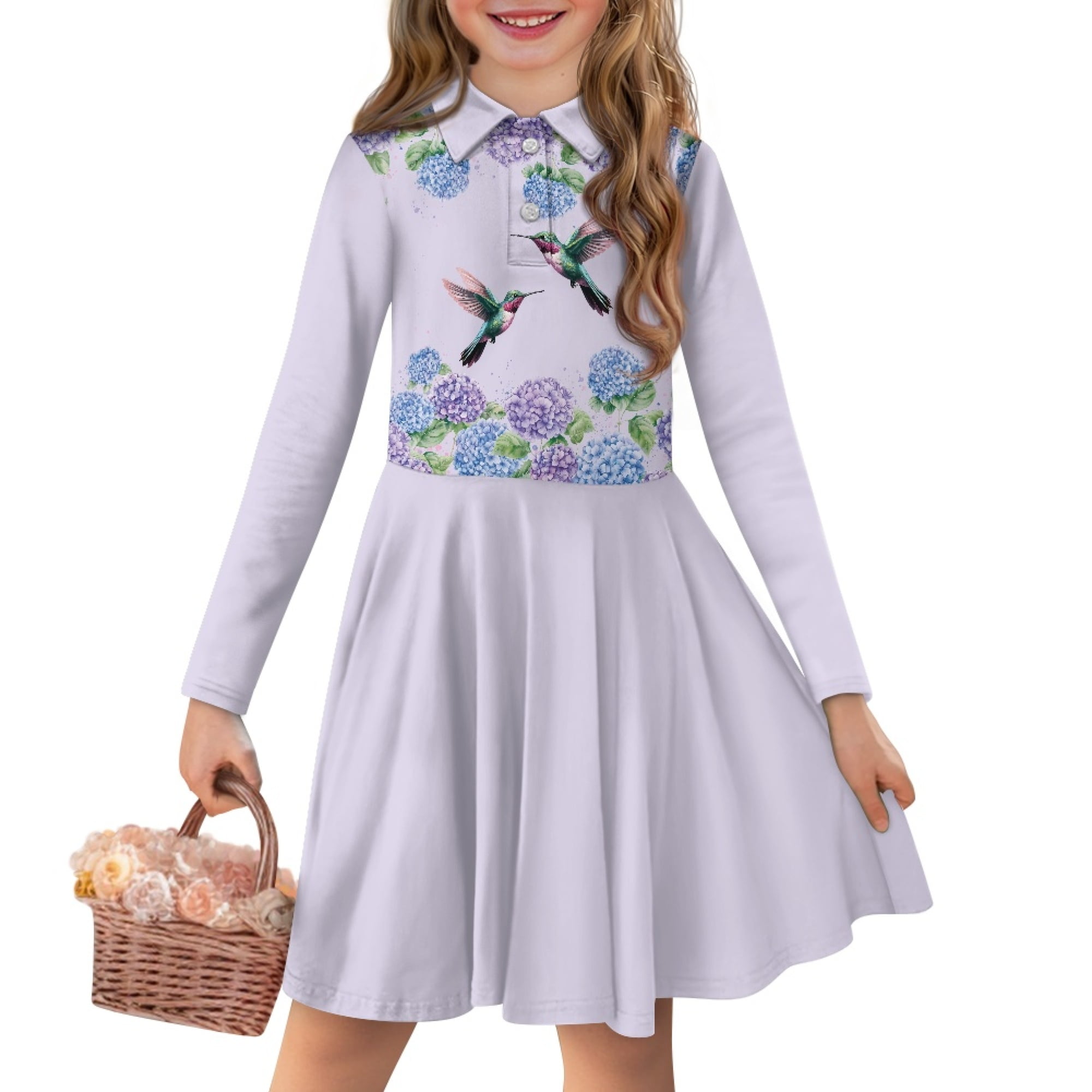 DISNIMO Hummingbird Dress Girls Flower Dress with Collar Girls Button ...