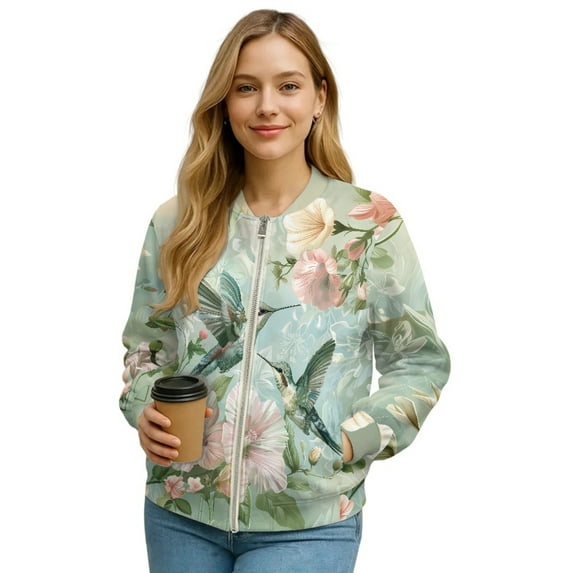 DISNIMO Hummingbird Floral Printed Jackets for Women V Neck Sweatshirts ...