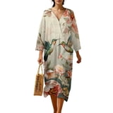 DISNIMO Hummingbird Flower Printed Dresses for Womens Imitation Linen ...