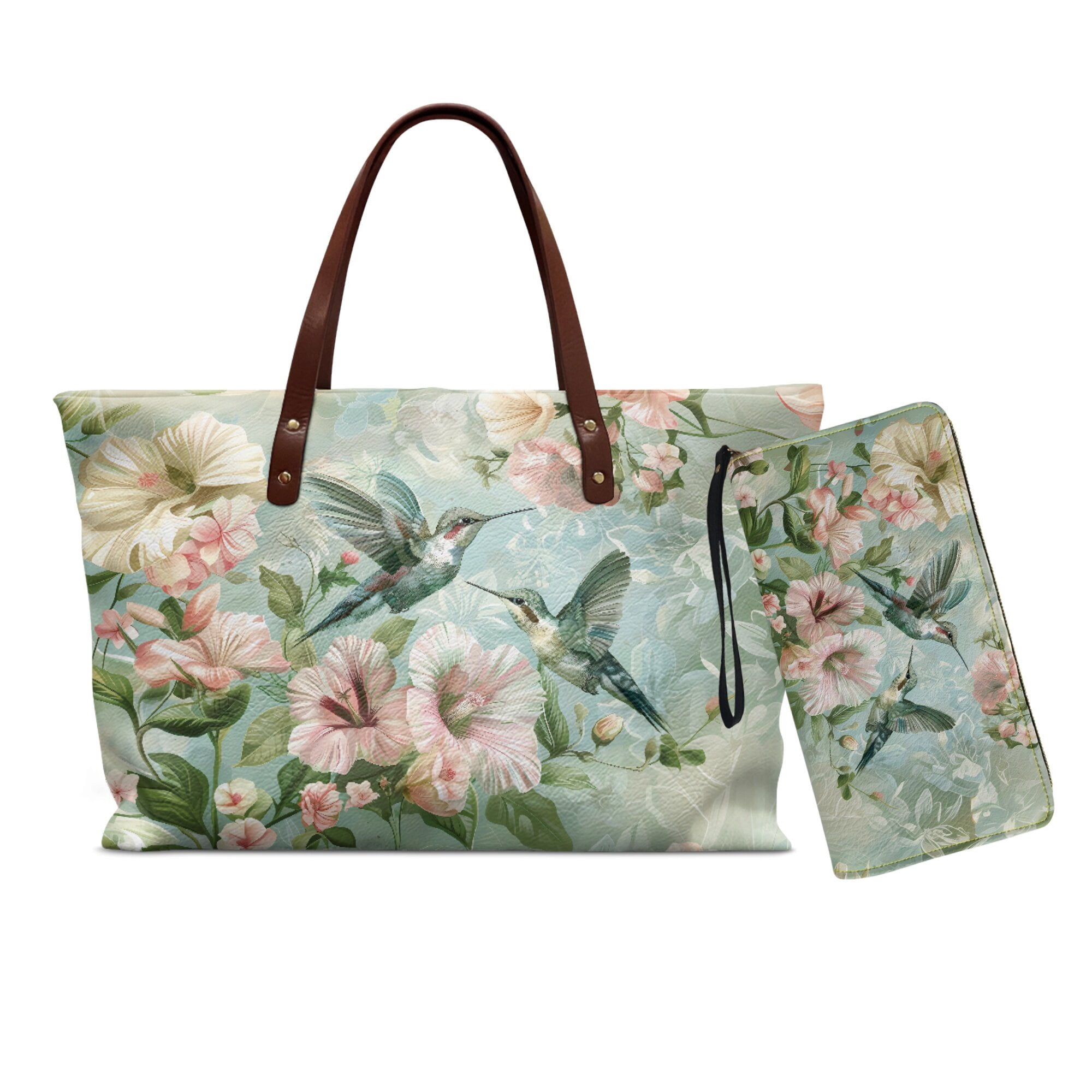 DISNIMO Hummingbird Hibiscus Print Purse and Wallet Set Women's Handbag ...