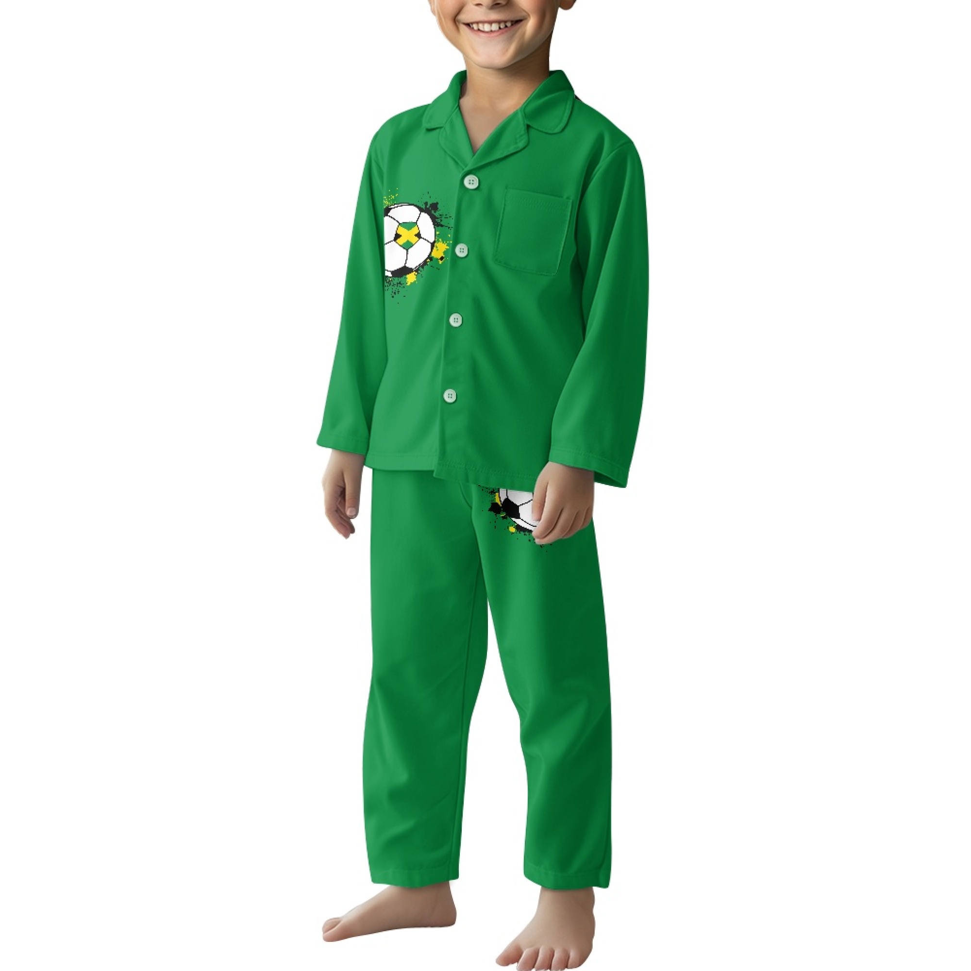 DISNIMO Jamaican Flag Soccer Pajama for Kid Button Up Pajama Set Boys ...