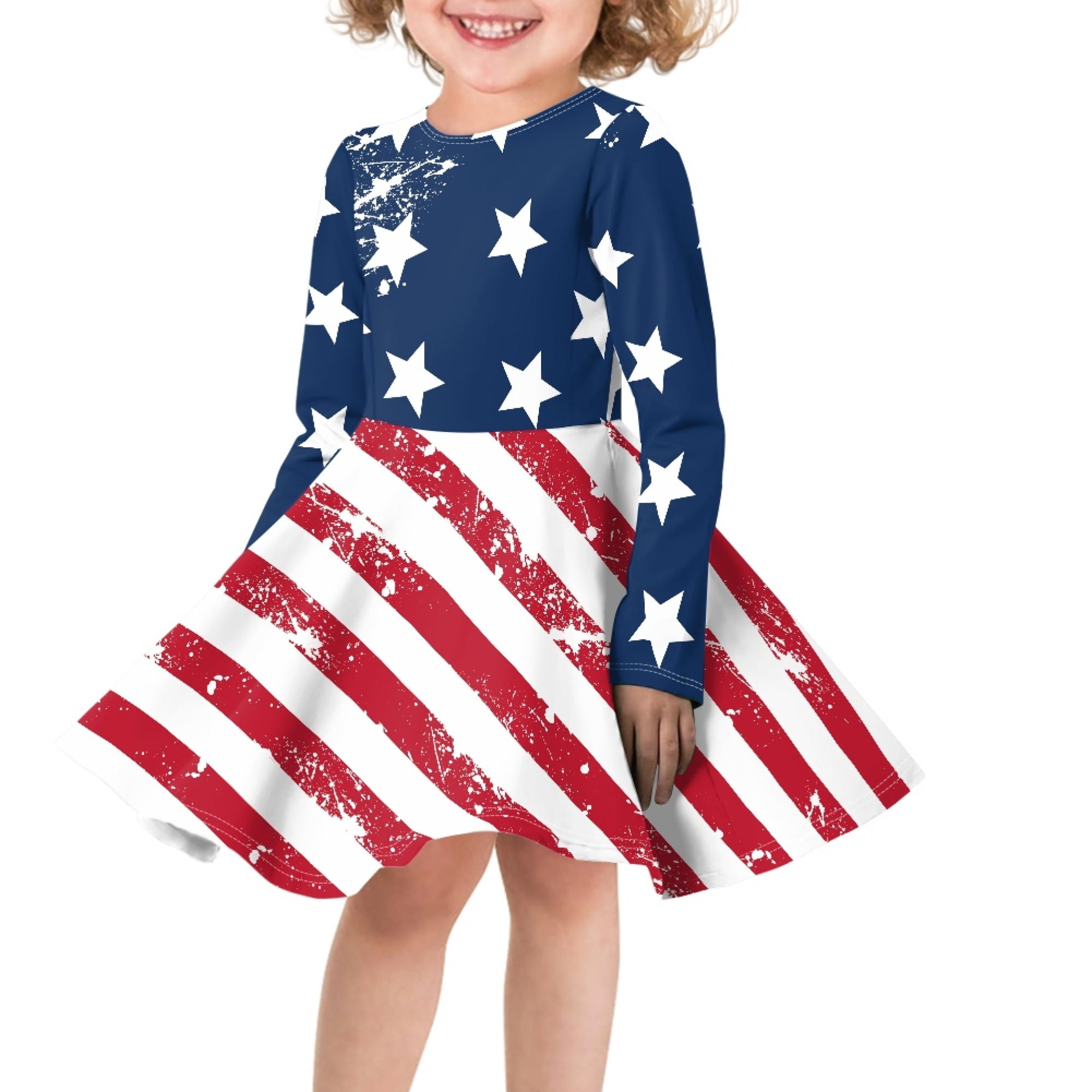 DISNIMO Kids American Flag Dress Girls 3-4 Long Sleeve Dresses for ...