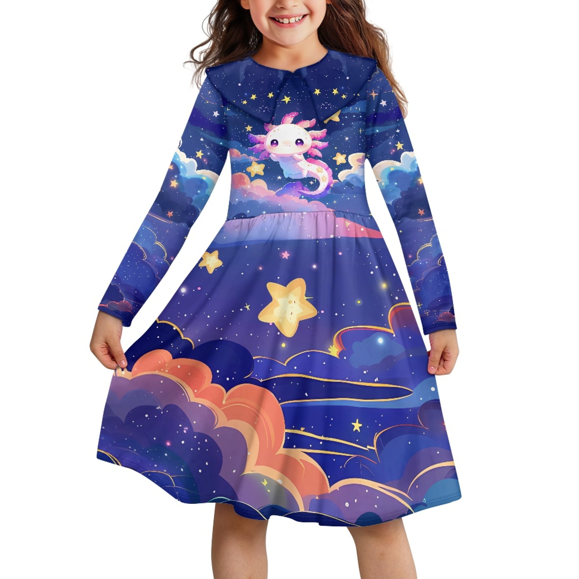 DISNIMO Kids Axolotl Dress for Girls Galaxy Dress for Girls Dresses with Stars Dress Girls 13-14 ...