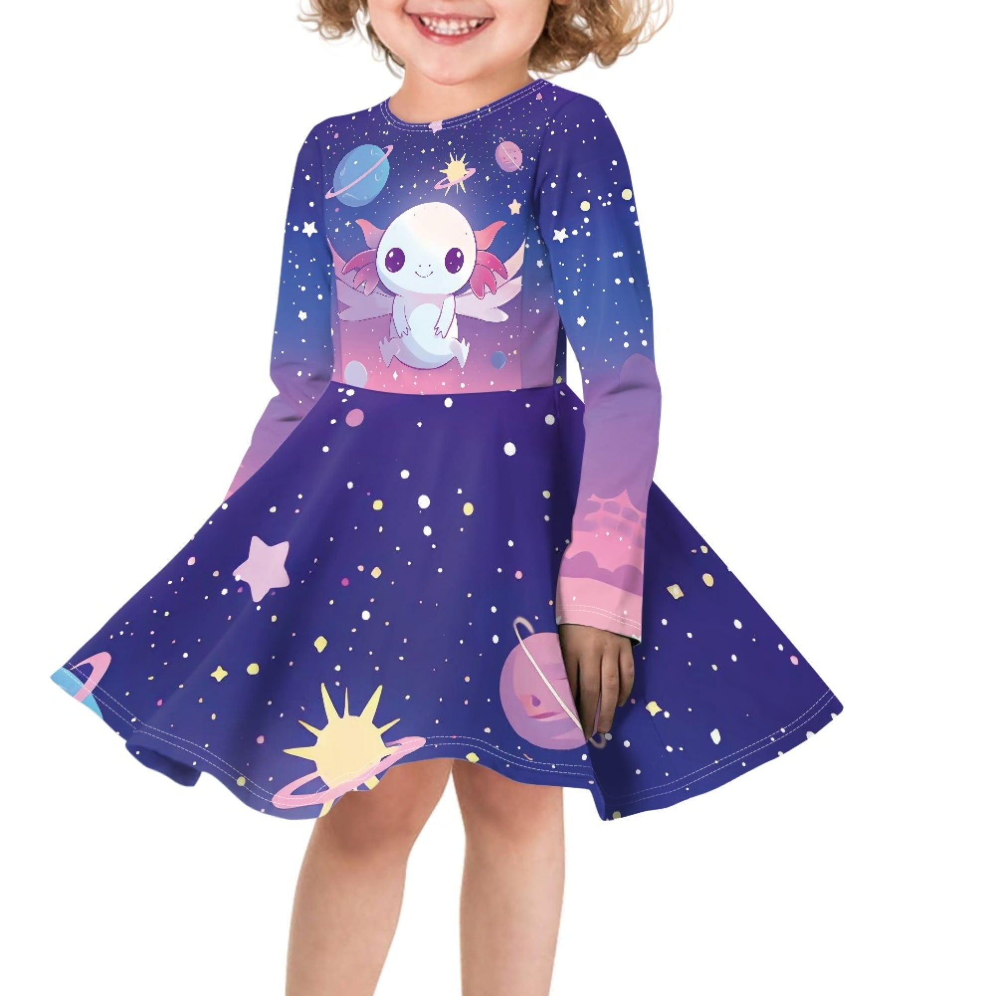 DISNIMO Kids Axolotl Dress Girls Galaxy Dress for Girls Long Sleeve Twirly Dress for Girls 9-10 ...