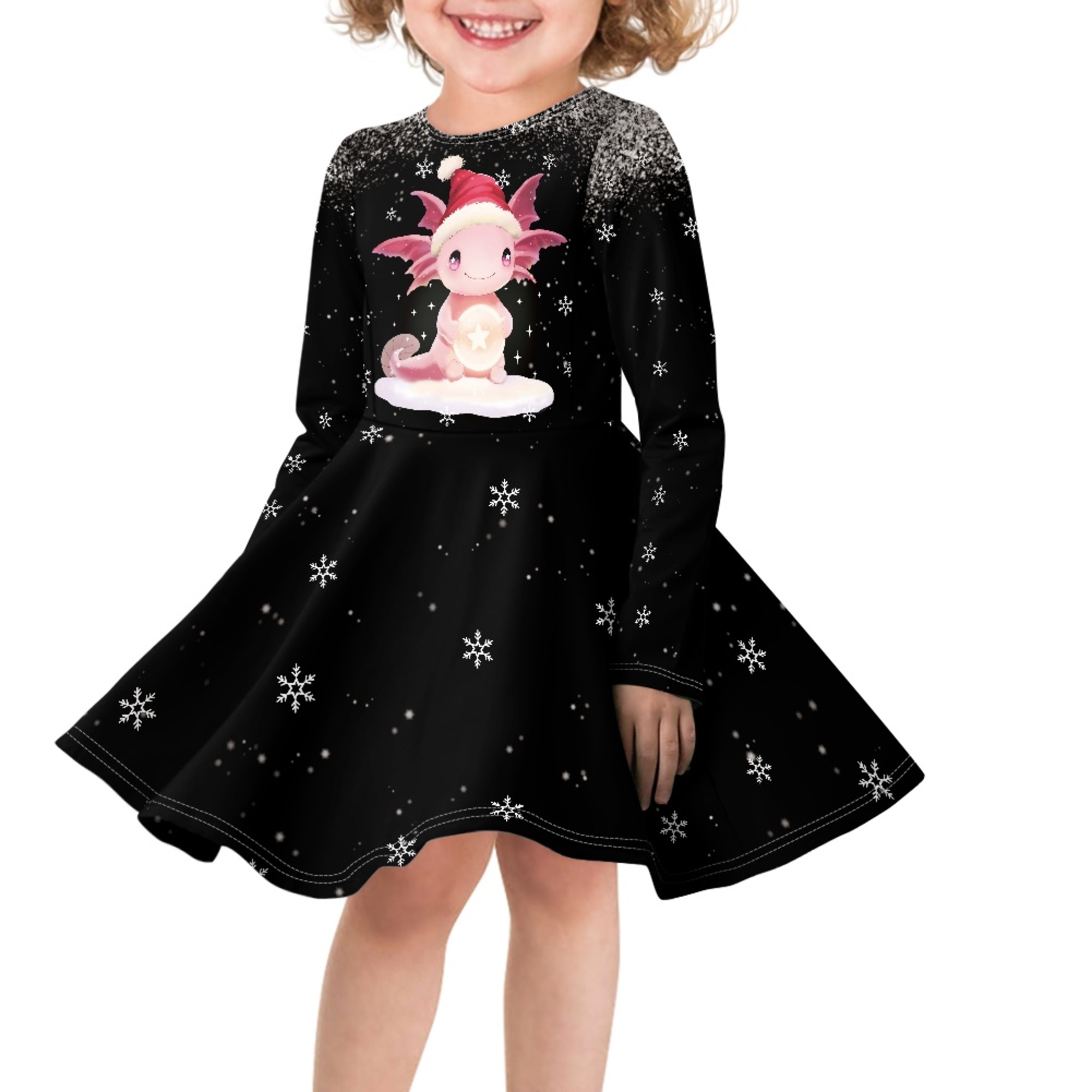 DISNIMO Kids Christmas Axolotl Dress Girls Snowflake Dress Kids Long Sleeve Dresses 7-8 Girl ...