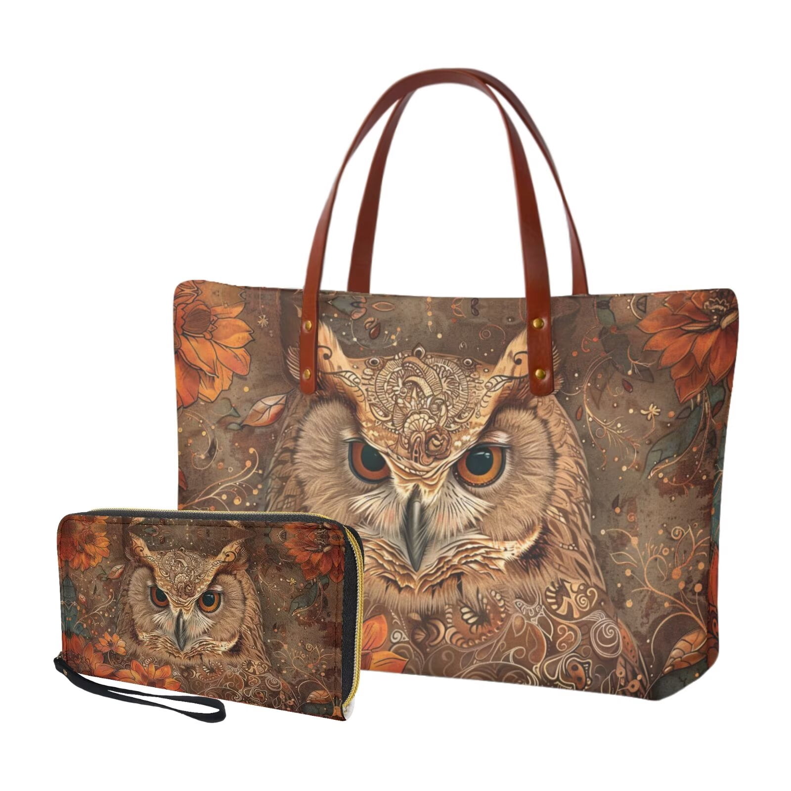 DISNIMO Large Tote Handbag for Women Flower Owl Print Handbags and ...