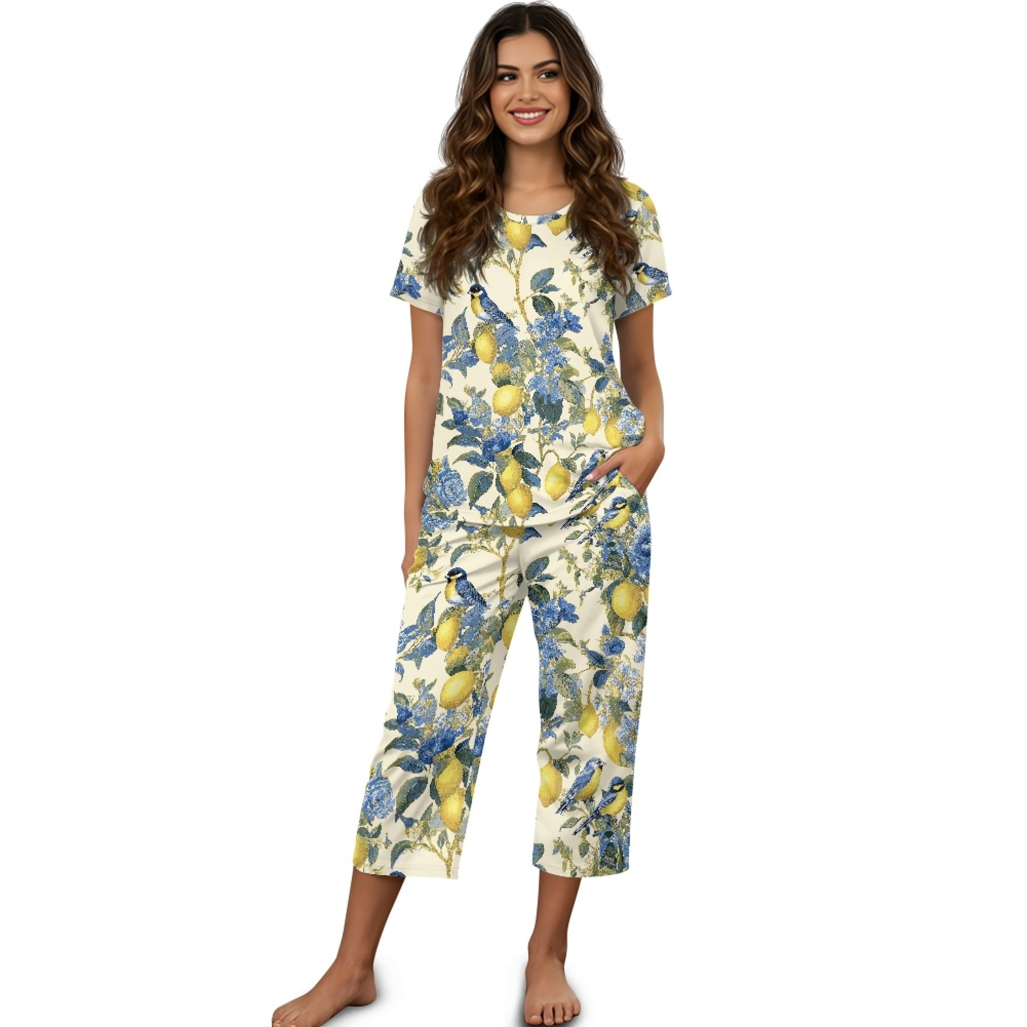 DISNIMO Lemon Bird Printed Women's Pajama Sets Summer 2 Piece Pjs Set ...