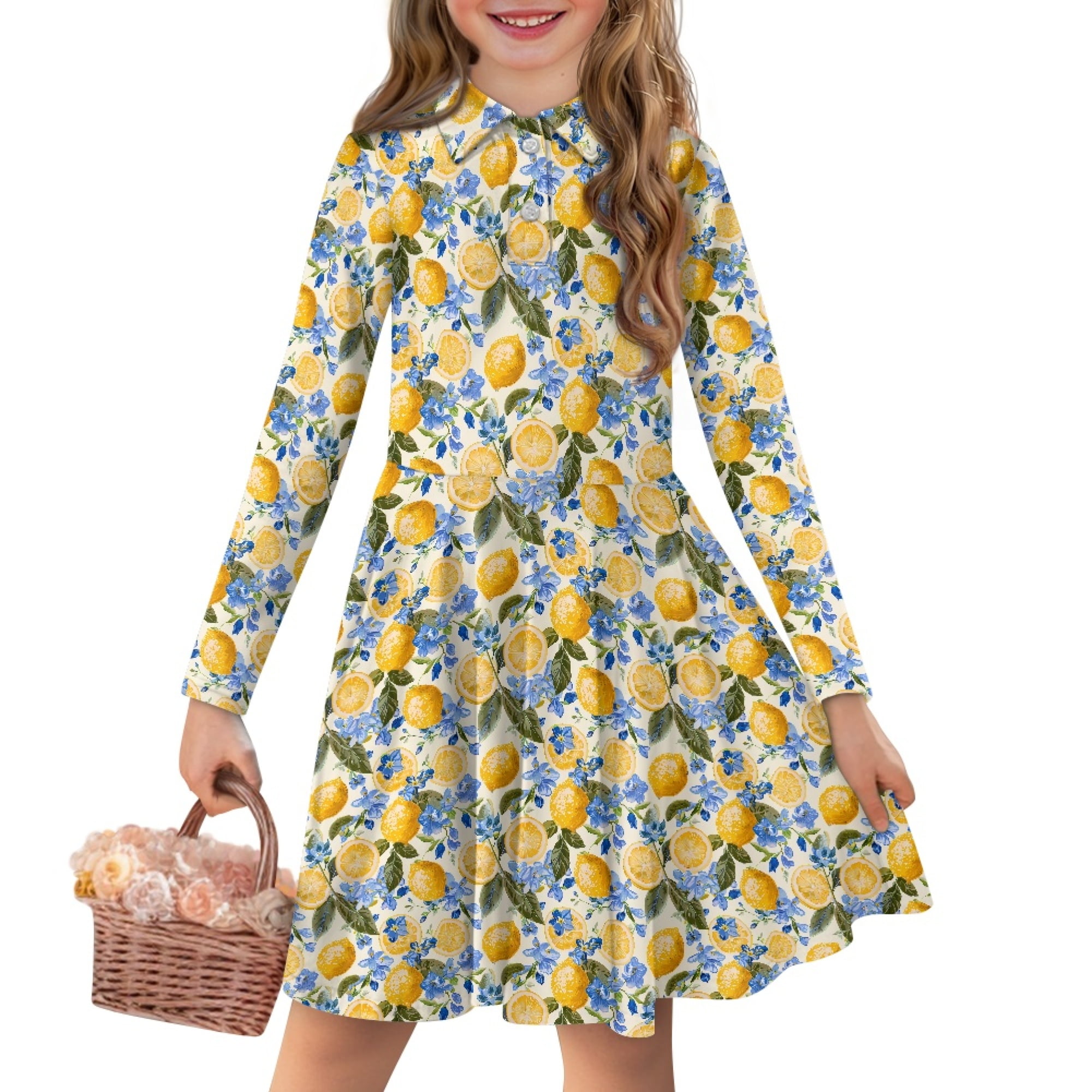 DISNIMO Lemon Dress for Girls Flower Dress for Girls 13-14 Years Girl Twirly Dress for Youth ...